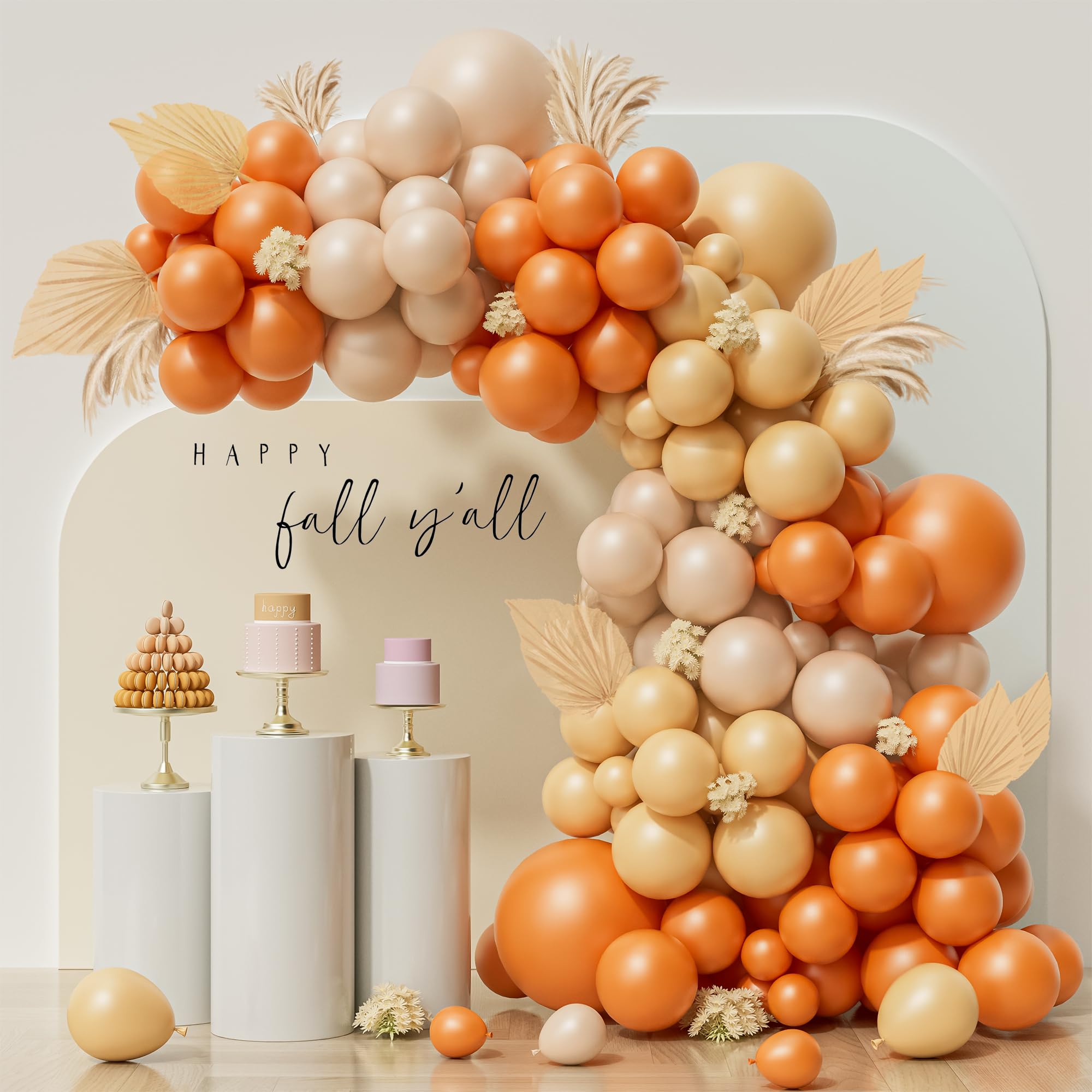 YJDFWAUT 138pcs Orange Balloon Garland Arch Kit, Burnt Orange Cream Peach Apricot Balloons for Fall Birthday Pumpkin Baby Shower Gender Reveal Bridal Shower Thanksgiving Friendsgiving Party