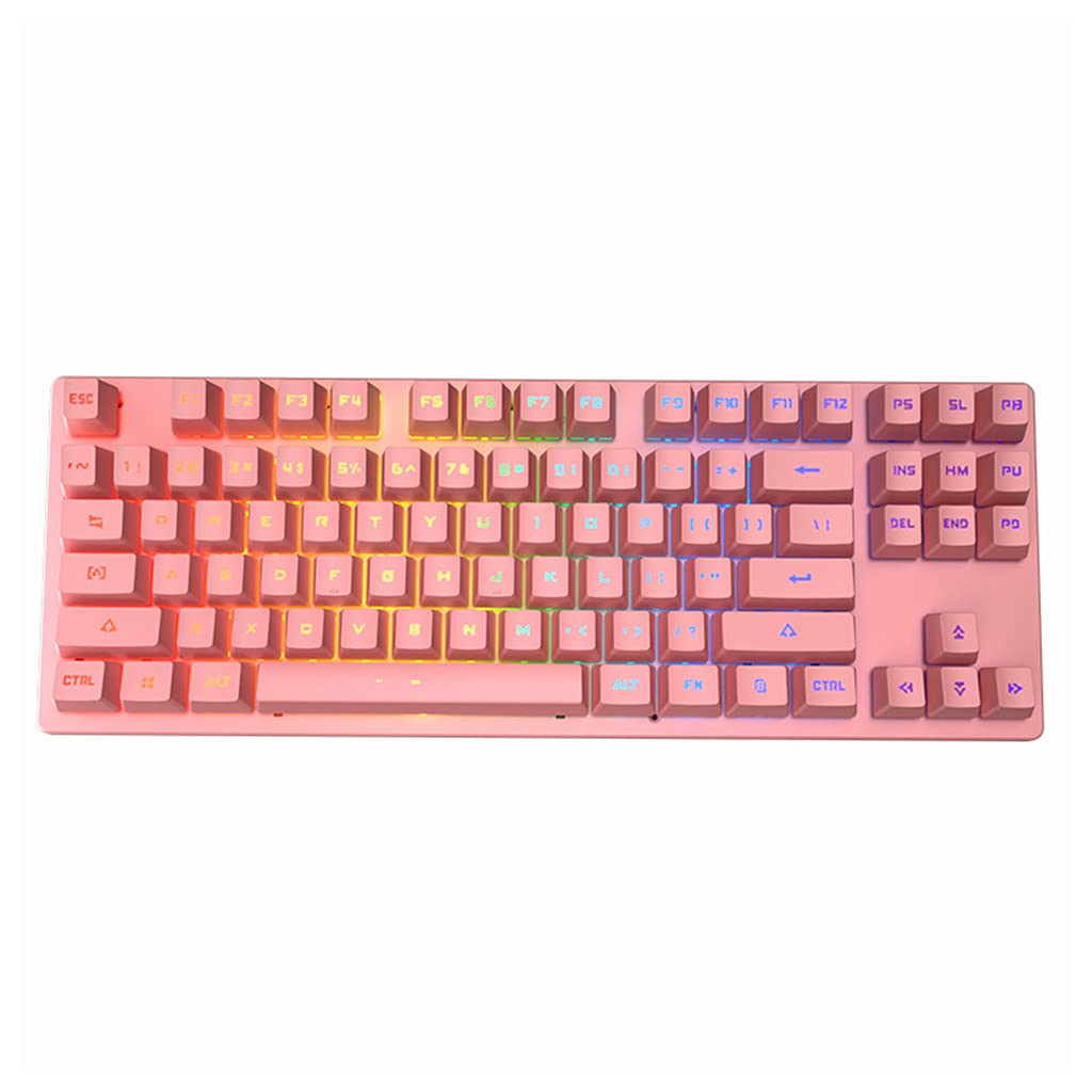 unband Mechanical Keyboard 87 Key 2-Color Injection Green Axis RGB Backlight USB Wired Keyboard Ergonomic for Office Or Gaming (Color : Pink)