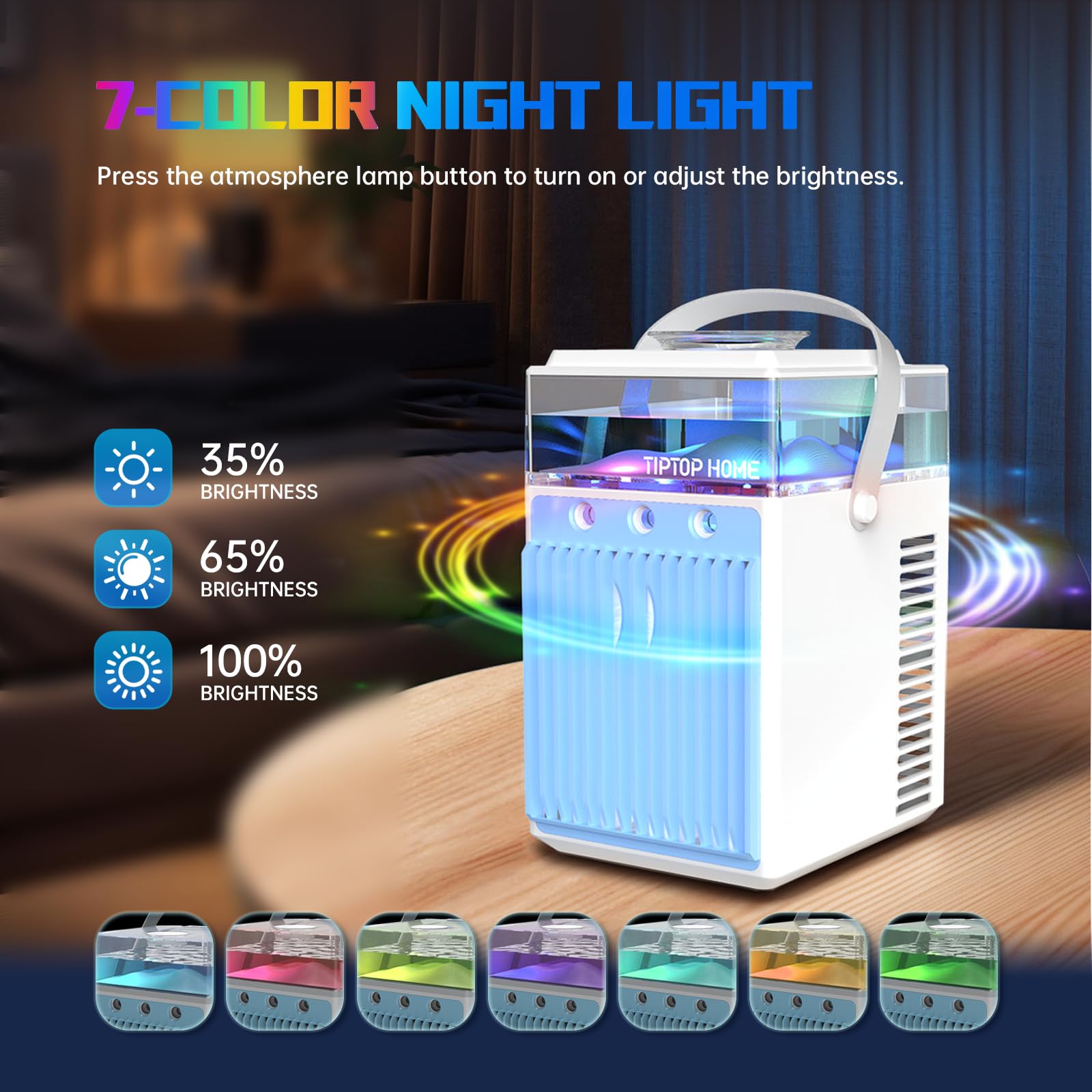 Portable Air Conditioners,4 in 1 Rechargeable Evaporative Personal Air Cooler APP Remote Control Humidifier with 6 Ice Boxes, 3 Speeds Mini AC with LED, Air Conditioner Desktop Cooling Fan for Bedroom