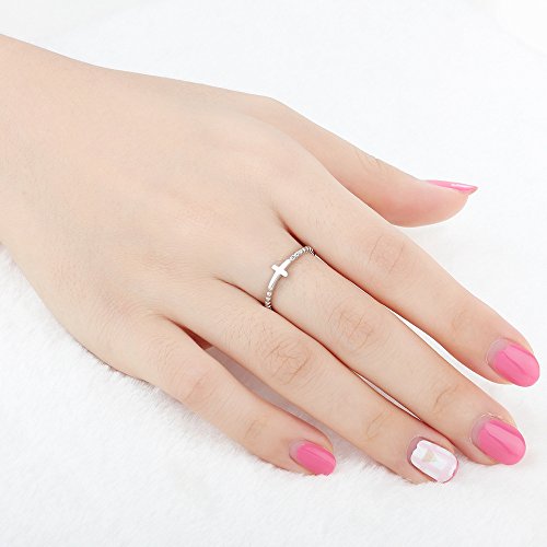 Jude Jewelers Stainless Steel Christian Sideways Cross Religious Ring Promise Statement Wedding Engagement (Silver, 6)