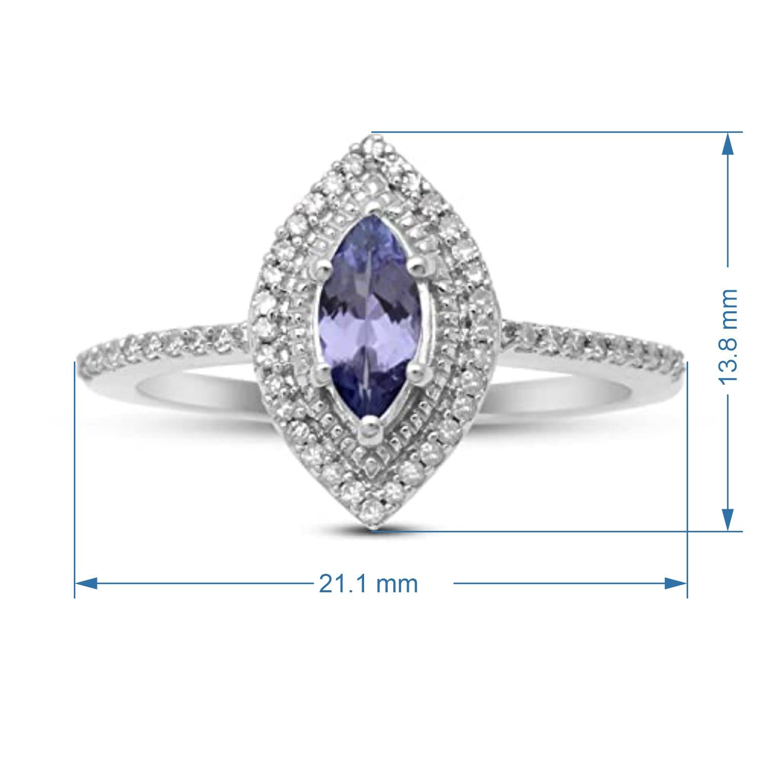 Jewelili 10k White Gold Marquise Tanzanite with White Diamond Fashion Ring, Size 7