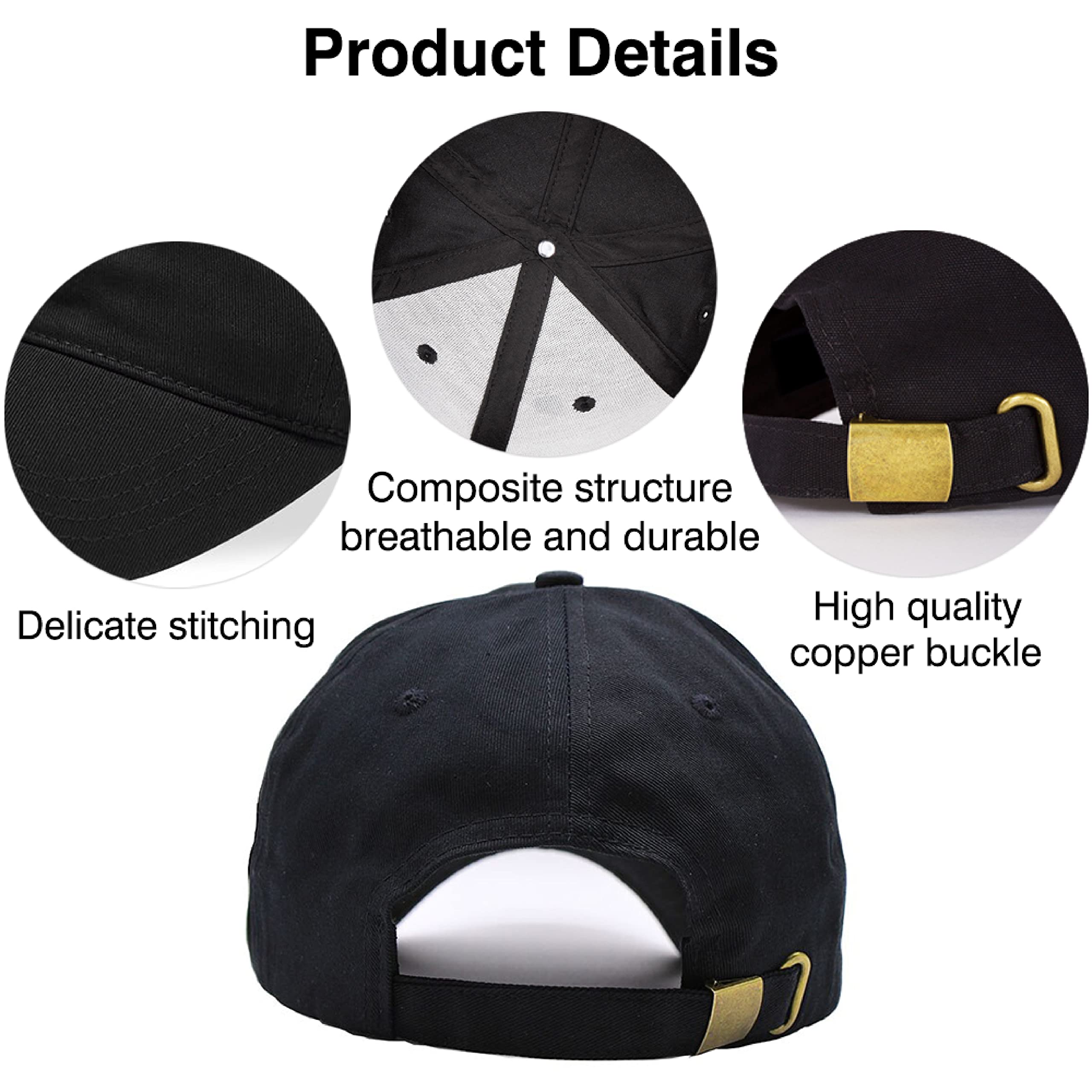 Pishovi Happy Camper Fun Baseball Cap, Vintage Adjustable Cotton Cap, Birthday Gift for Dad, Mom, Husband, Wife, Gift for BFF Colleagues, Camping Lovers Black