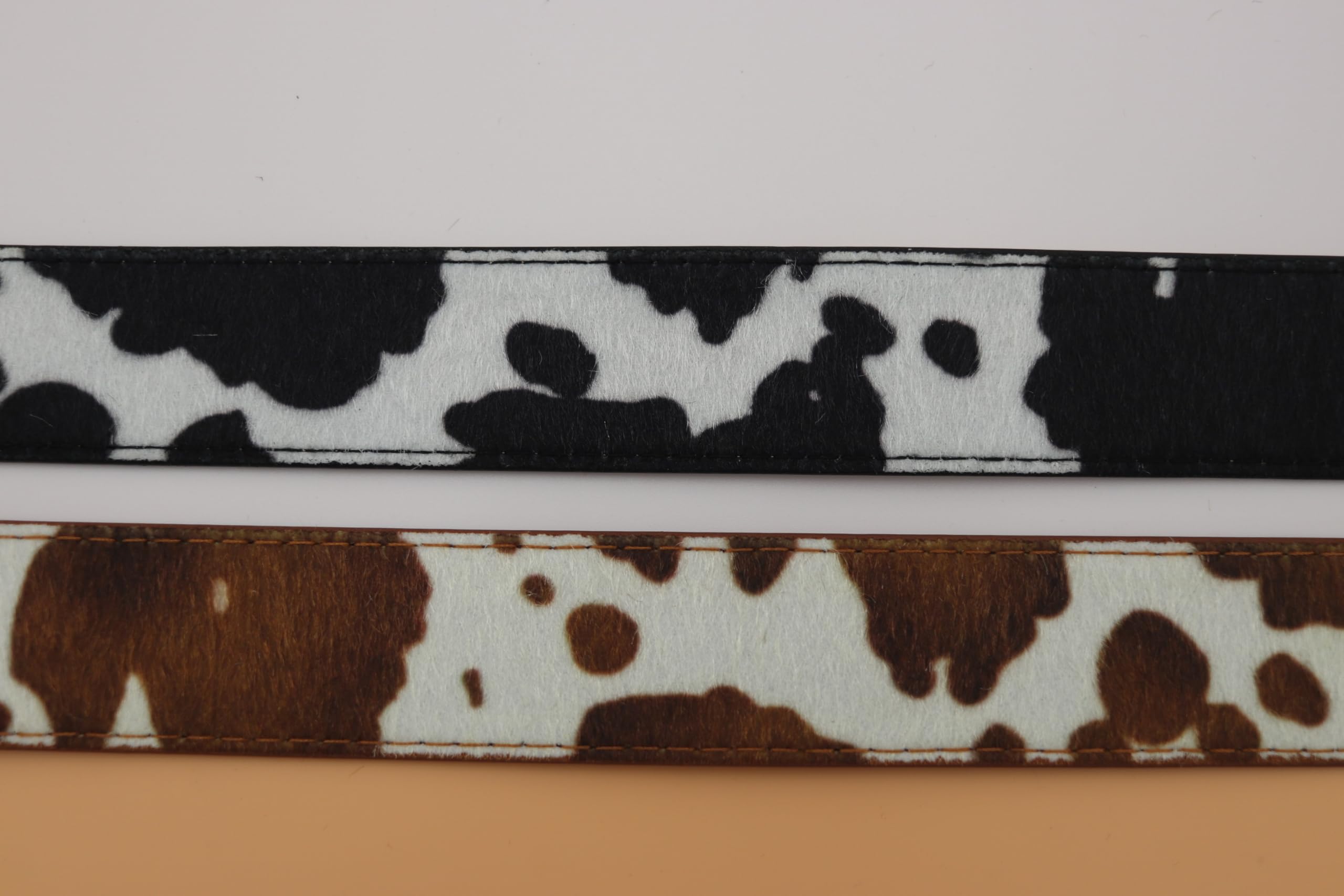 Kathaya Cow Print Leather Belt for Women Double O-Ring Women’s Waist Belt Adjustable Animal Print Belt (Medium, White Brown)