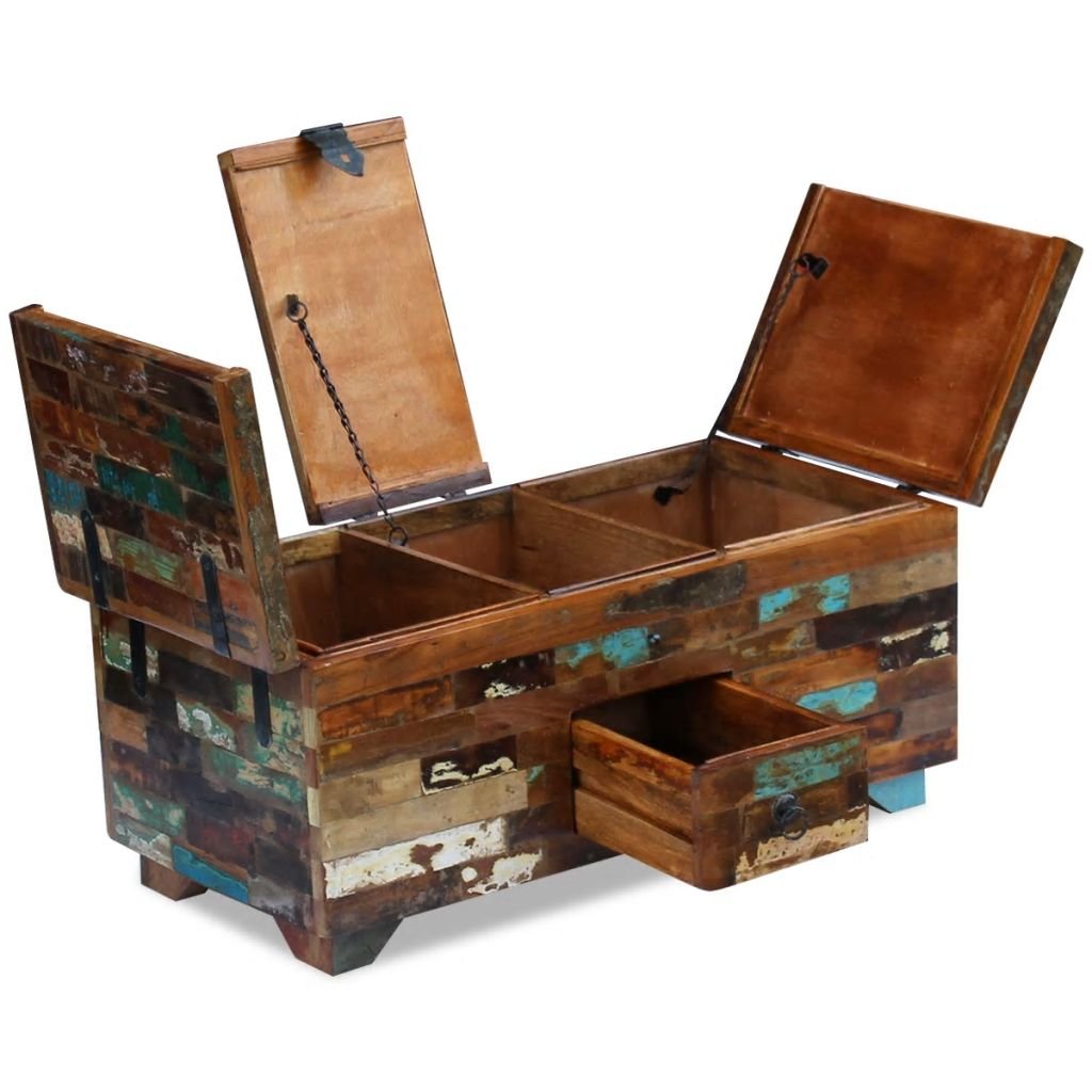 INLIFE Coffee Table Box Chest Solid Reclaimed Wood Chest Box Coffee Side Couch Table Trunk 31.5"x15.7"x13.8"(LxWxH)