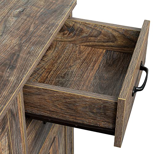 SSLine Rustic Coffee Bar Cabinet Farmhouse Elegant Kitchen Sideboard Living Room Storage Cabinet w/2 Drawers& 3 Doors Dining Room Buffet Accent Console Table for Entryway Hallway -Antique Brown