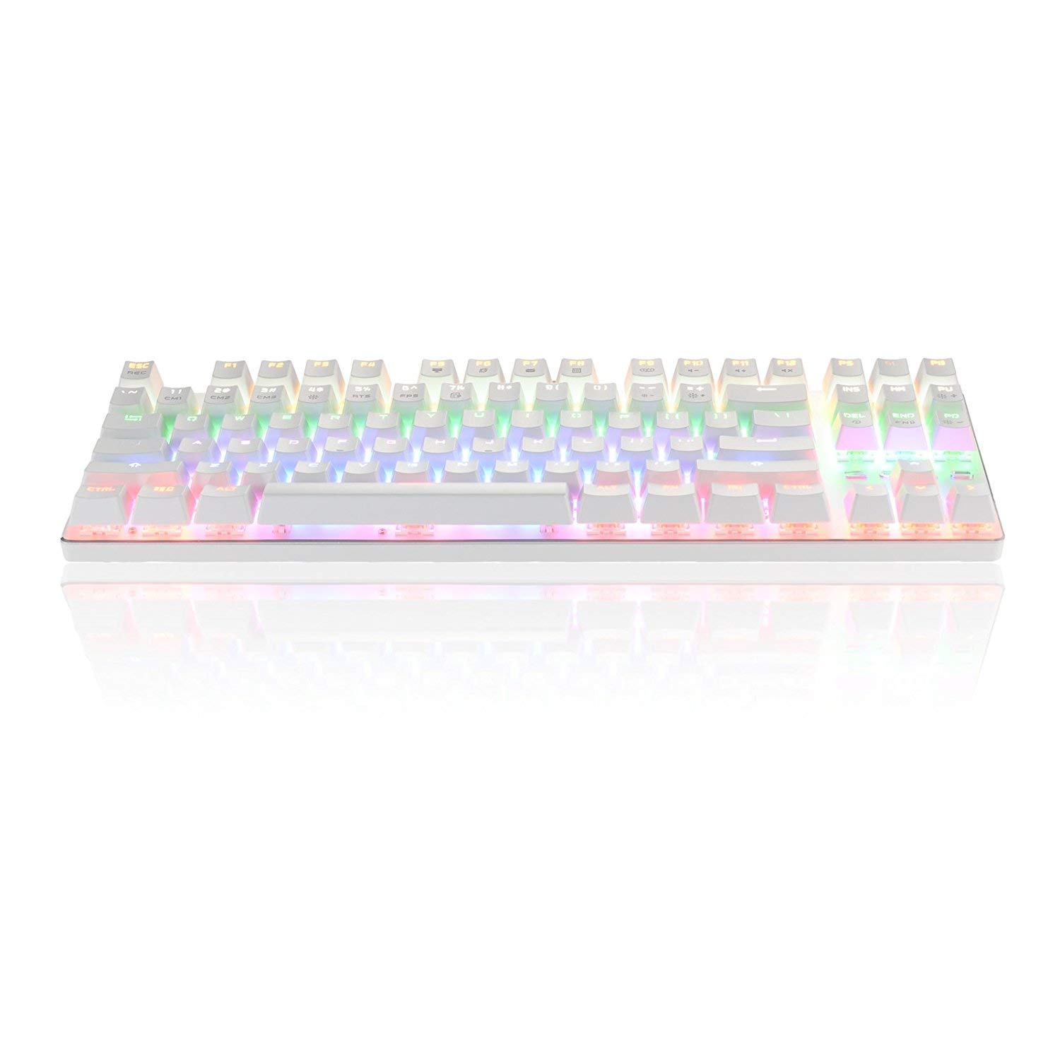HiveNets 87 Keys Mechanical Gaming Keyboard US Layout Blue Switches Anti Ghosting with LED Breathing Backlit (White)