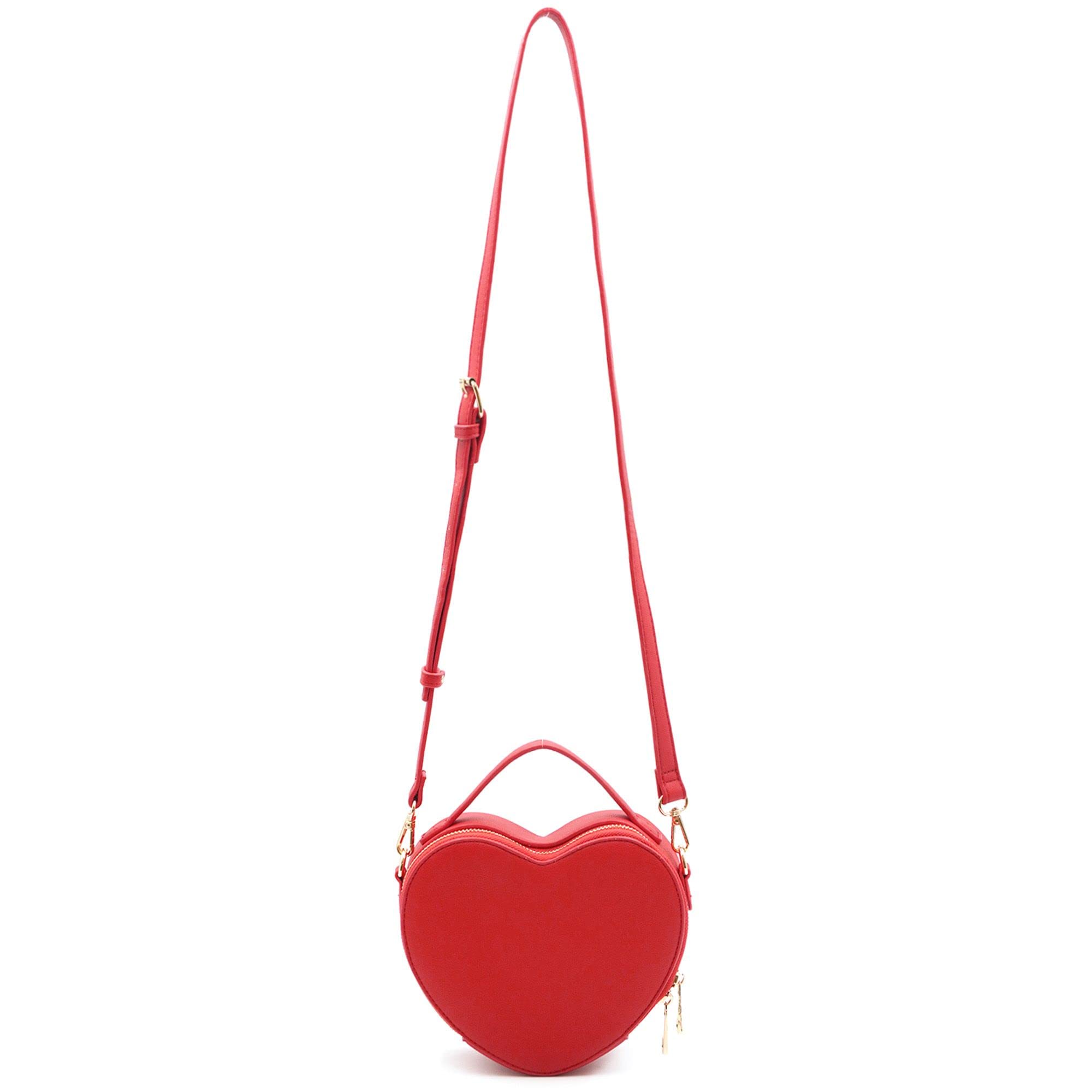 Like Dreams Womens Heart Shape Vegan Leather Small Top Handle Satchel Crossbody (RED)