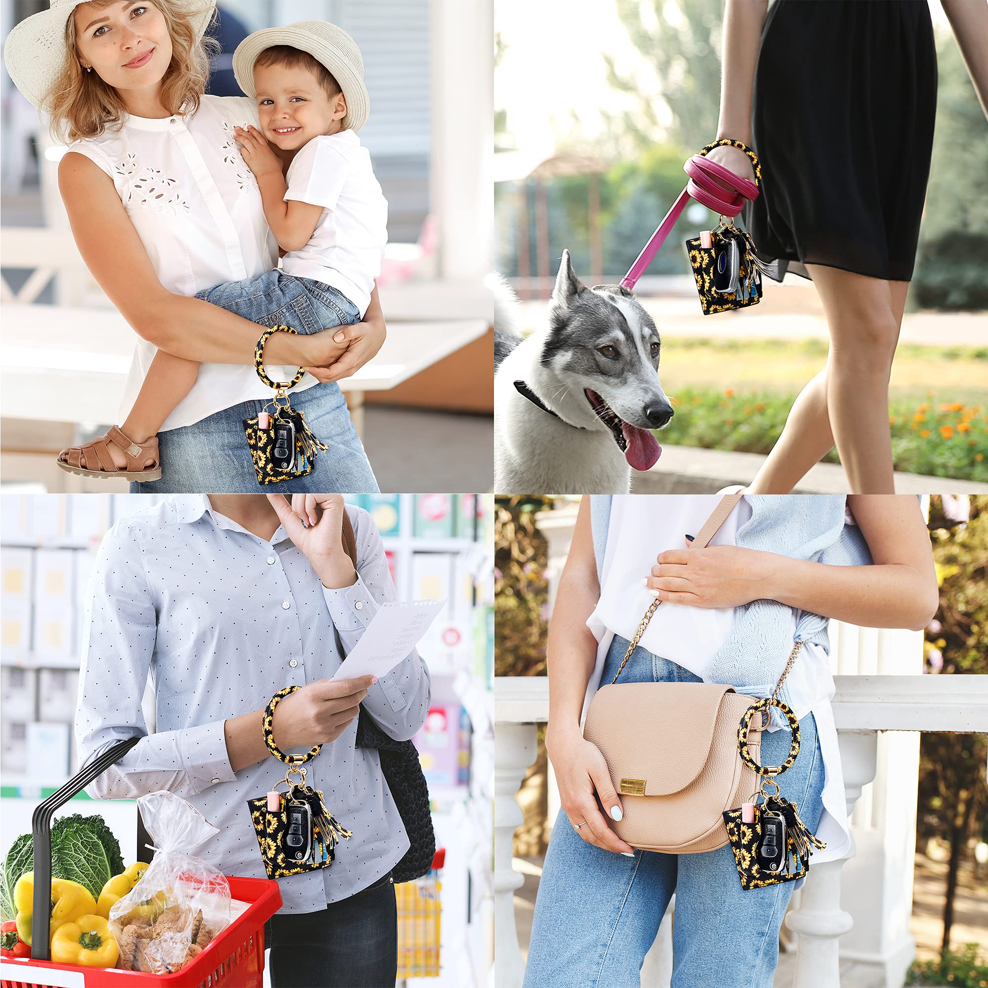 KUKOO Wristlet Bracelet Keychain Wallet for Women Credit Card Holder Tassel Keyring Bangle Lipstick Holder with Gift Box