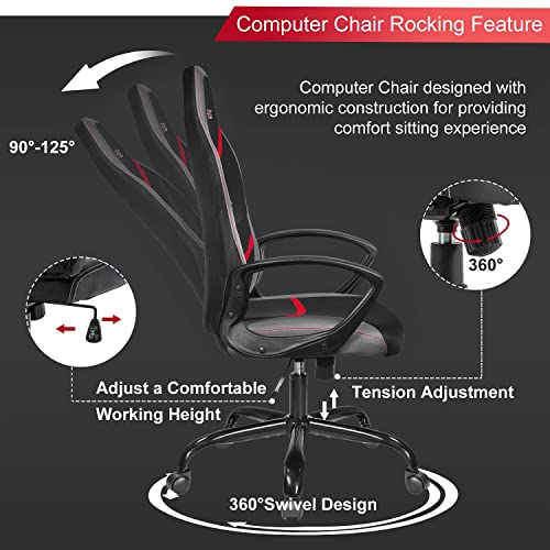 Toszn Office Chairs, Gaming Chair Swivel Ergonomic Computer Desk Chair with Mesh Padded Seat Adjustable Video Gamer Chairs for Teens, Back Support and Nylon Armrest Red