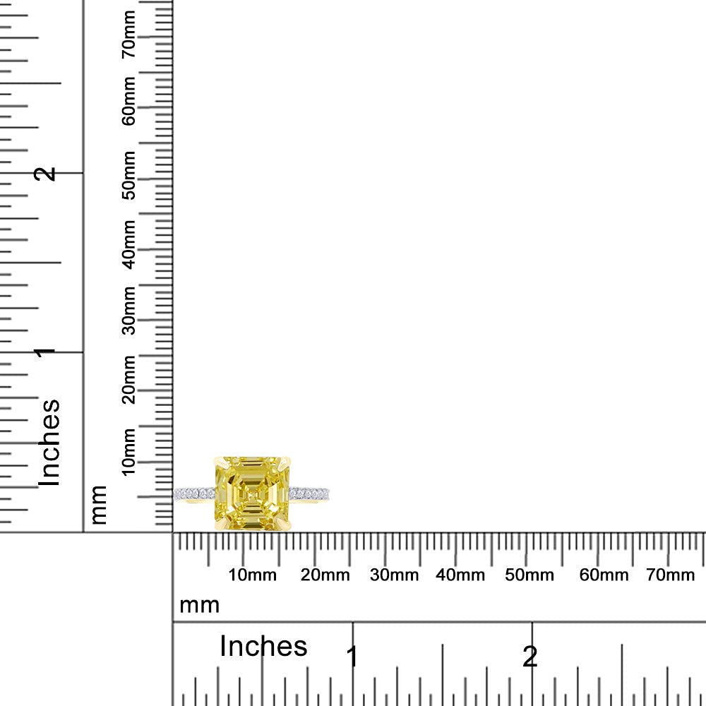 Jewel Zone US Asscher Cut Canary Yellow White Cubic Zirconia Ring in 14k Yellow Gold Over Sterling Silver
