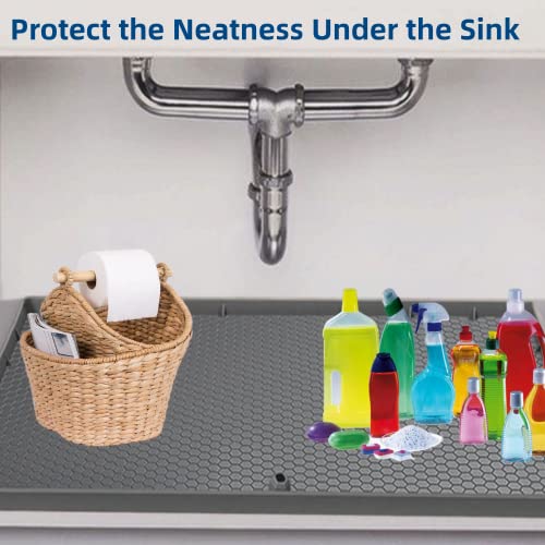 Under Sink Mat, 34"*22" Under Sink Mats for Kitchen Waterproof,with Drain Hole, Kitchen Bathroom Cabinet Silicone Mat , Protector for Drips Leaks Spills