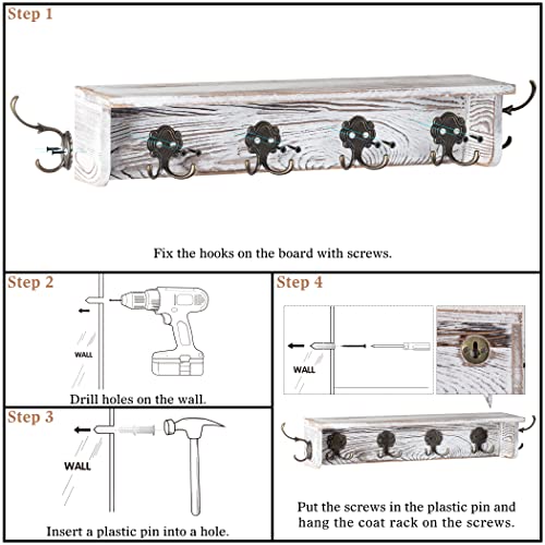 Tektalk Coat Hooks Coat Rack with 6 Double Hook Wall Mounted Coat Hat Hanger Hooks for Entryway, Bedroom, Kitchen, Bathroom - Gray