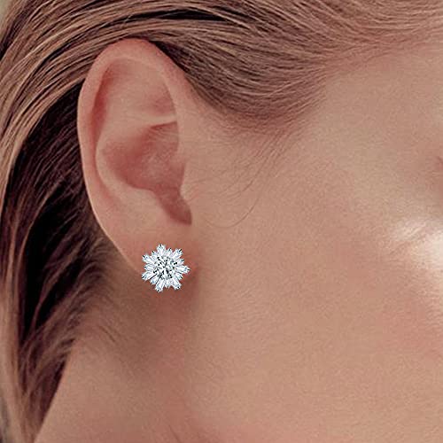 missaqua Chic Snowflake Sterling Silver Clear Cubic Zirconia Stud Earrings Jewerly Gift for women