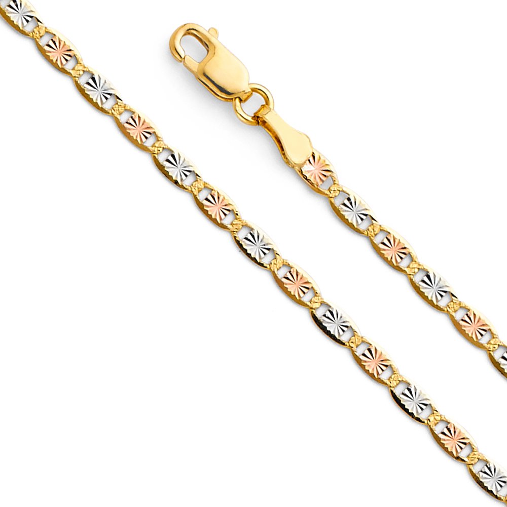 Ioka - 14K Tri Color Solid Gold 2.1mm Valentino Chain Necklace with Lobster Clasp - 24"