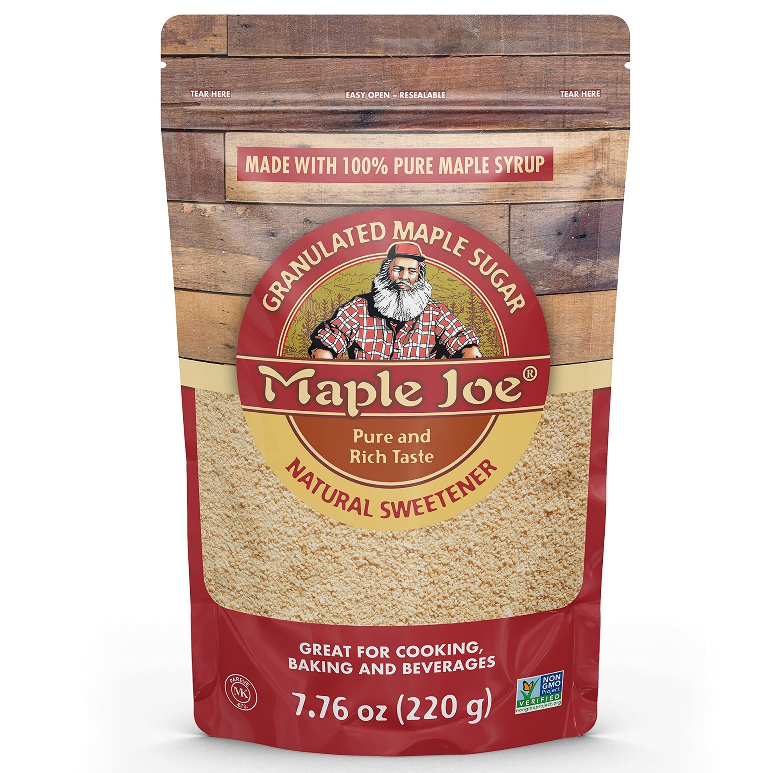 Maple Joe Pure Maple Sugar Granulated, Made With 100% Grade A Maple Syrup. Powdered Maple Sugar For Cooking & Baking. White Or Brown Sugar Substitute. Fat Free, Non-GMO, Gluten Free & Vegan. 7.8 oz /220g