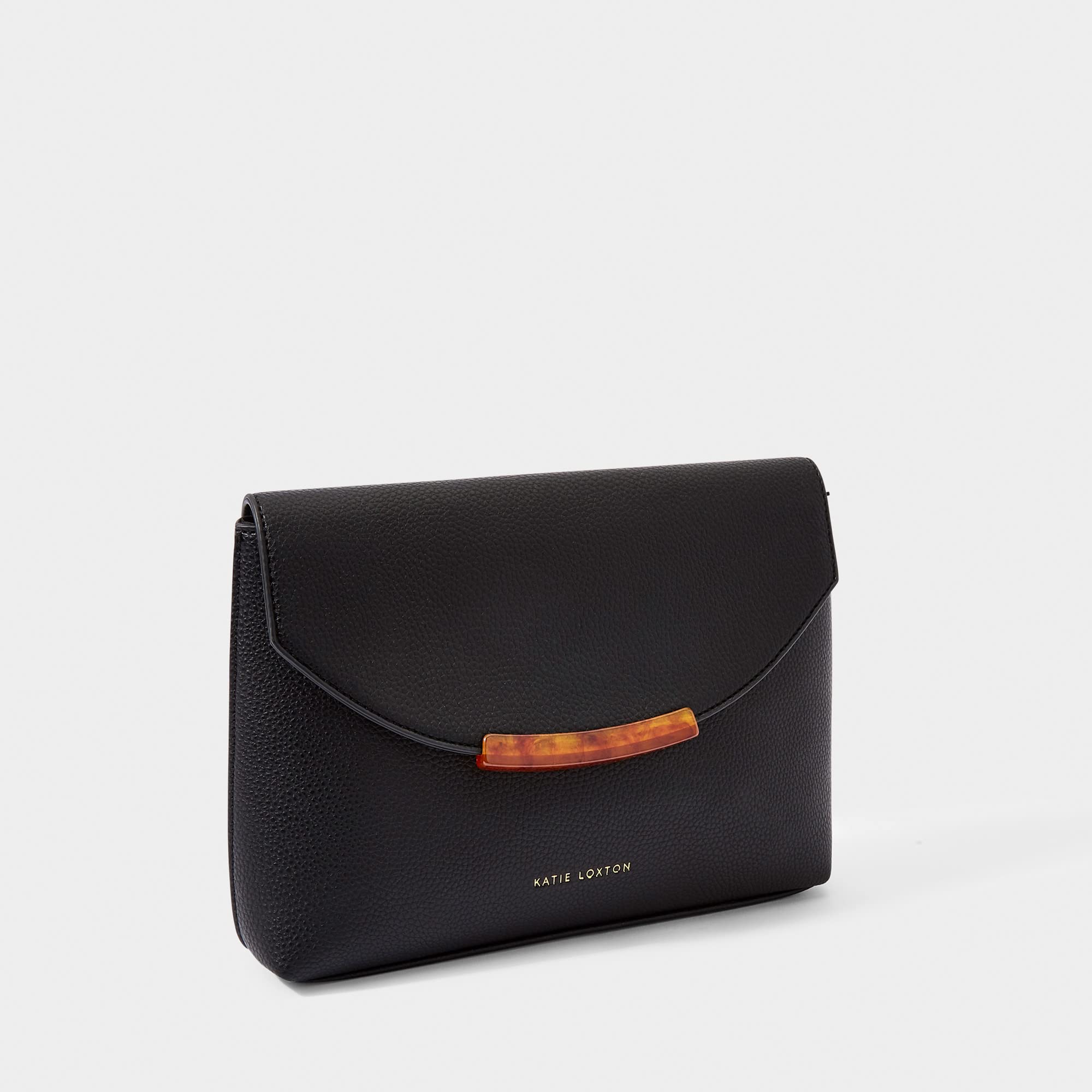 KATIE LOXTON Dani Tortoiseshell Womens Medium Vegan Leather Handbag Purse Clutch Black
