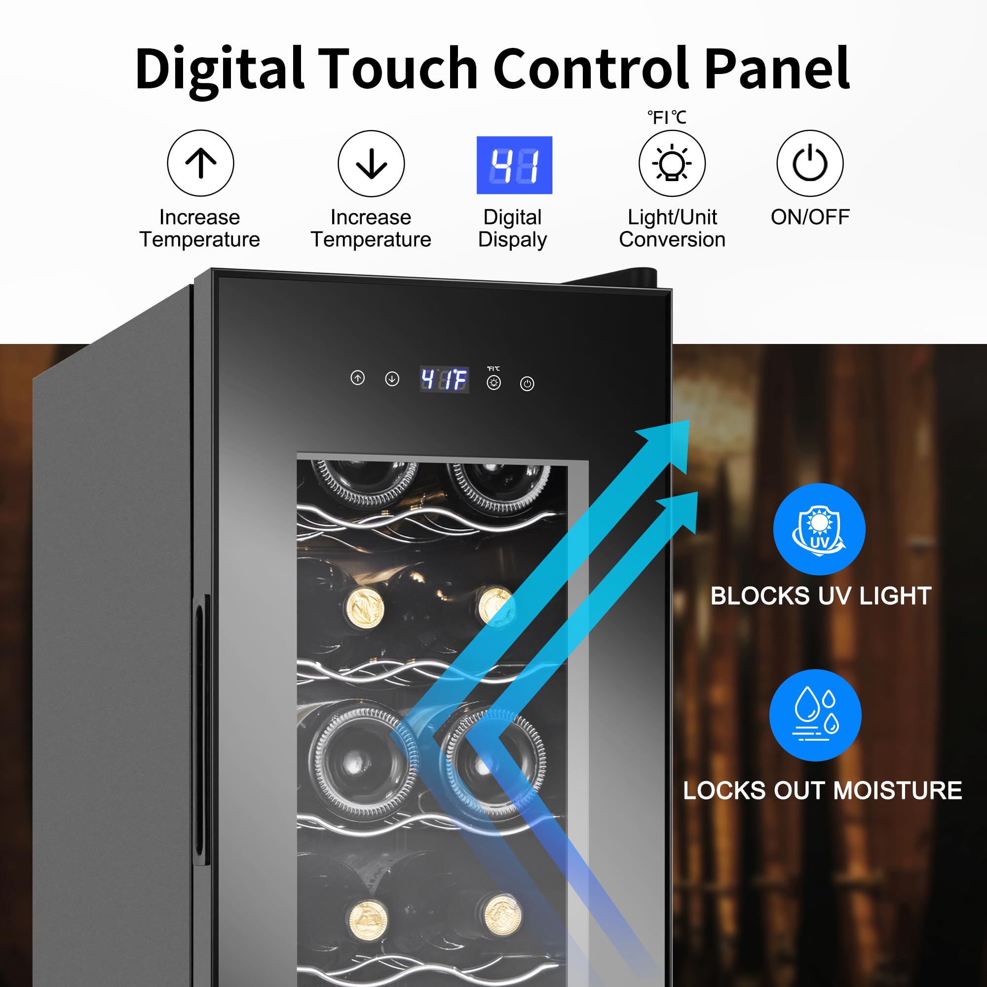turephe Beverage Refrigerator Mini 12 Bottles Drink Fridge with Temperature Control Safety Lock