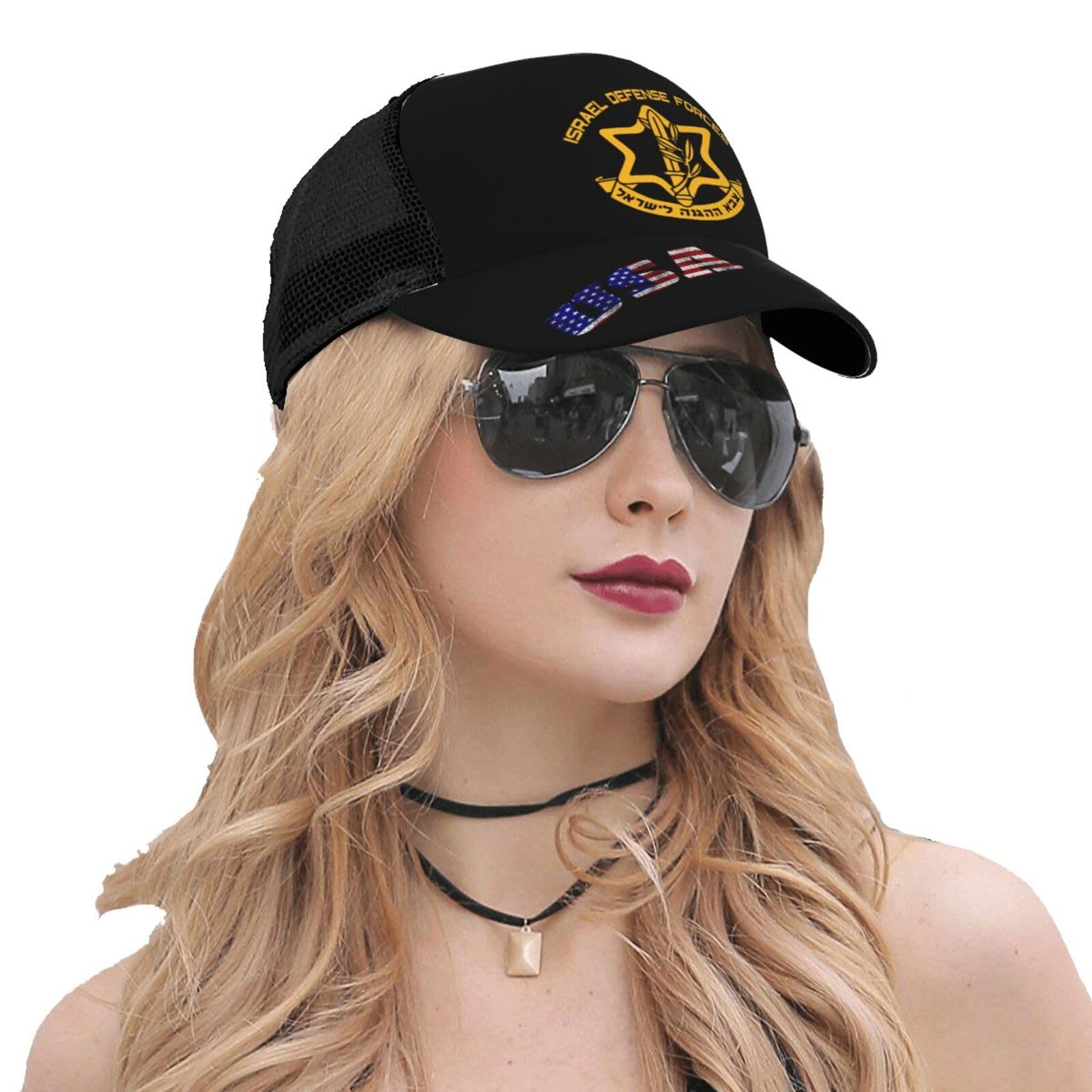 IDF Israeli Defense Force Logo Trucker Hat - Mesh Baseball Snapback Cap for Men Outdoors American Flag