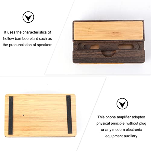 ULTECHNOVO Cell Phone Stand, Wooden Cell Phone Stand with Sound Amplifier Portable Wood Cellphone Dock on Desk Bamboo Bed Stand Mount Cradle Loud Speaker for Phone(Brown)