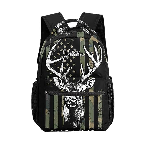 zaaprintblanket Personalized Custom American Flag Camo Antlers Deer Backpack Gifts for Unisex Adult Office Staff Travel Camper