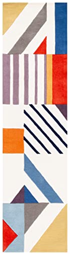 SAFAVIEH Fifth Avenue Collection 2' 3" x 7' Ivory/Multi FTV120A Handmade Mid-Century Modern Wool Entryway Foyer Living Room Bedroom Runner Rug