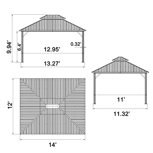 VEIKOU 12' X 14' Hardtop Gazebo, Patio Gazebo w/Double Roof & Aluminum Frame, Heavy Duty Gazebos and Pergolas w/Netting and Curtains for Garden, Deck, Backyard