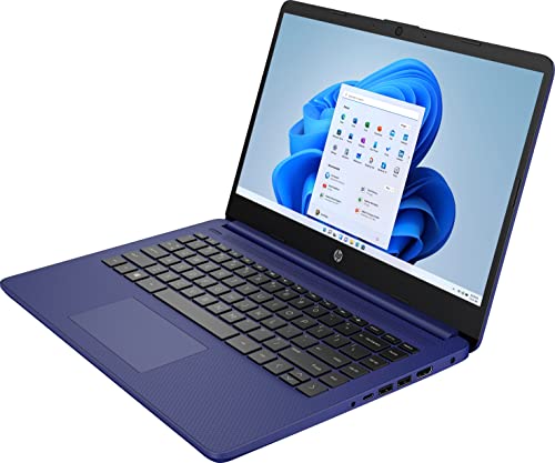 HP Stream 14inch HD Display, Intel Celeron Quad-Core Processor, 32GB DDR4 Memory, 128GB Storage (64GB eMMC+64GB Card),WiFi,Webcam,Bluetooth, Windows 11 S, Indigo Blue (Renewed)