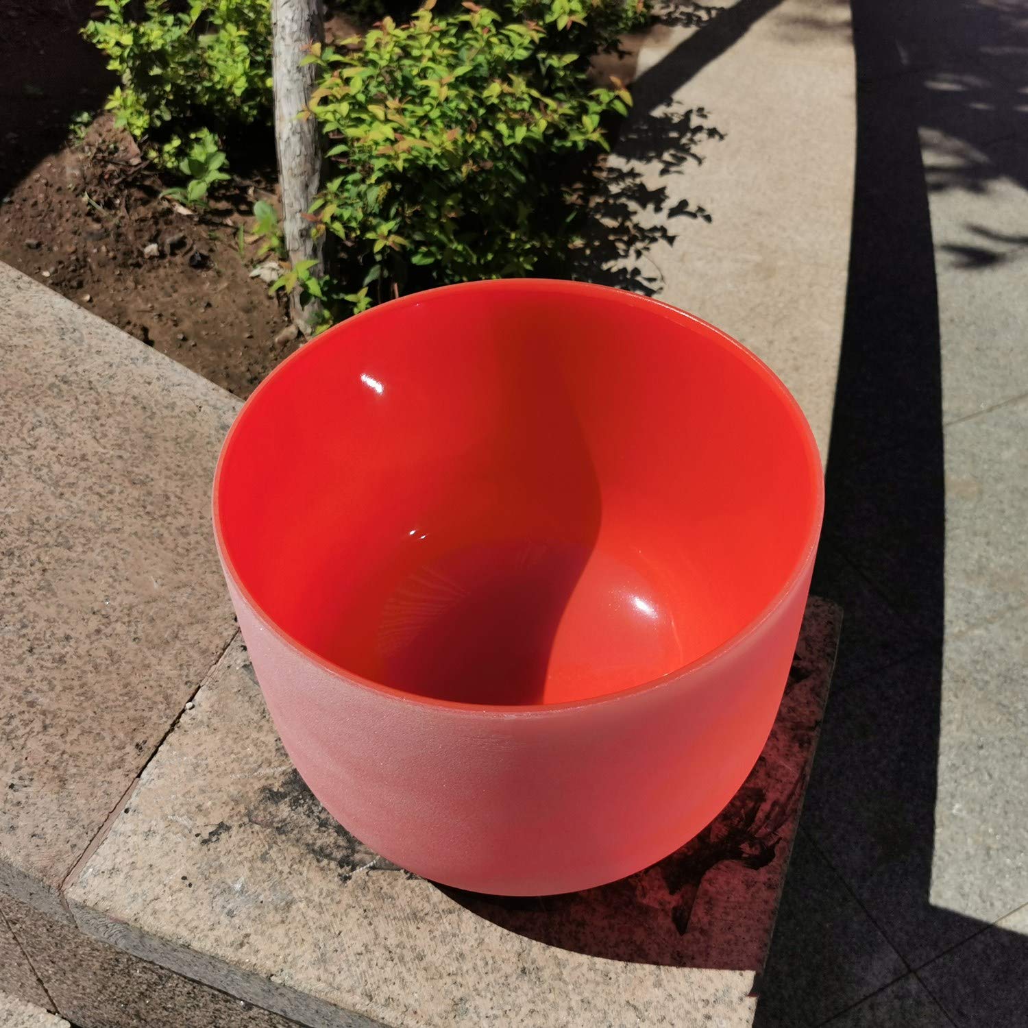 KVKA Quartz Crystal Singing Bowl Root Chakra C Note Frosted Sound Healing 12 Inch Red Color With Carrying Case