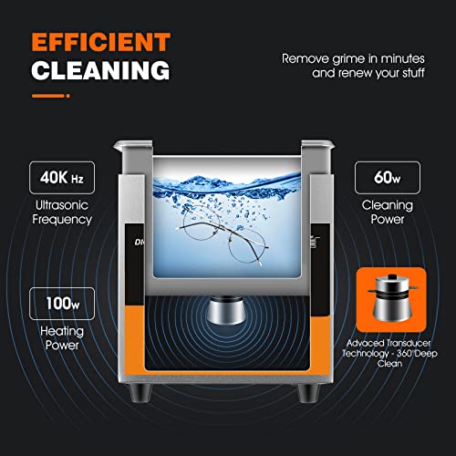 Ultrasonic Cleaner 2L with Heater and Timer, Ultrasonic Cleaning Machine with 40kHz SUS 304 Stainless Steel, Sonic Cavitation Machine with Digital Control for Professional Jewelry Watch Glasses