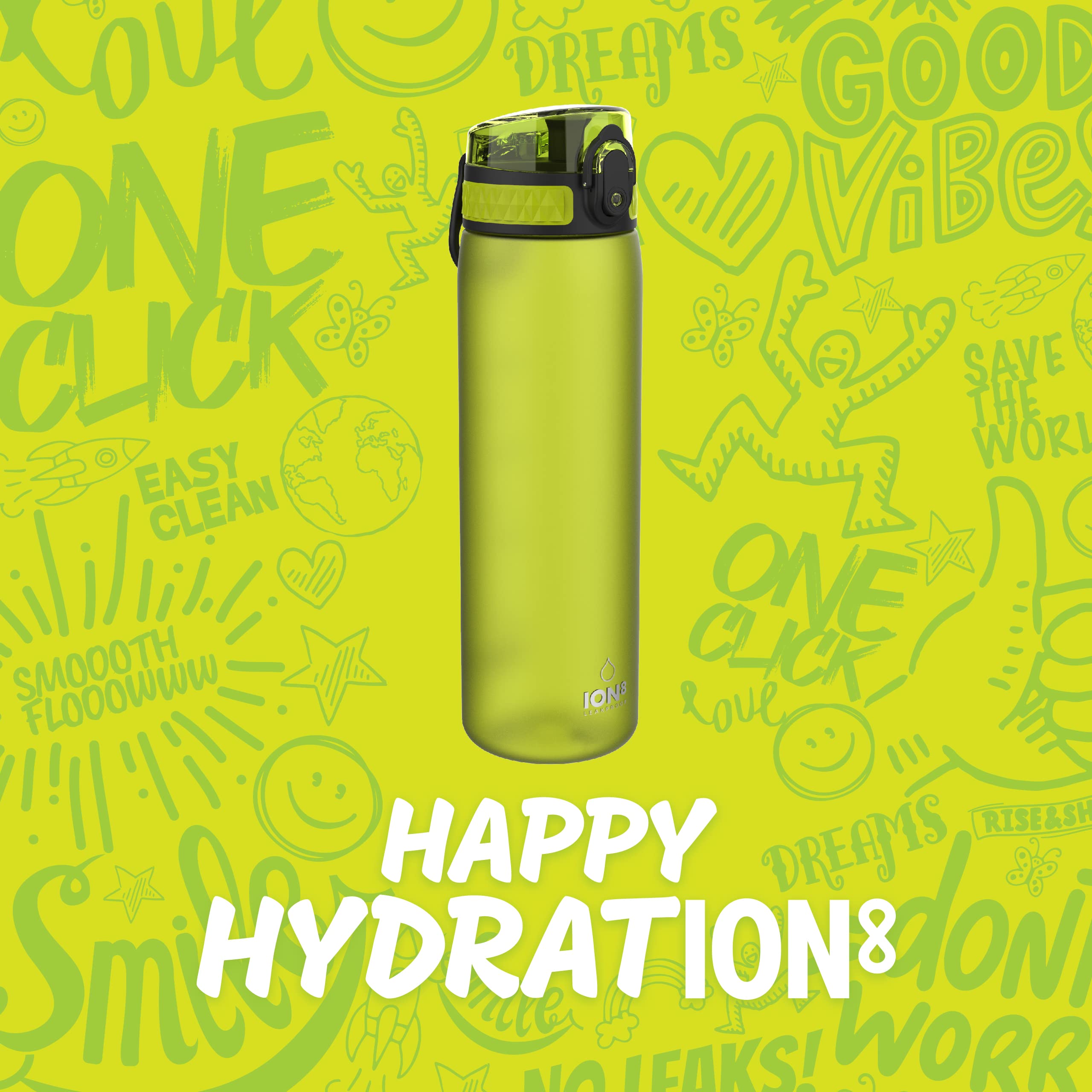 Ion8 Slim Leak Proof BPA Free Water Bottle, 500ml (18 oz), Solid Carbon