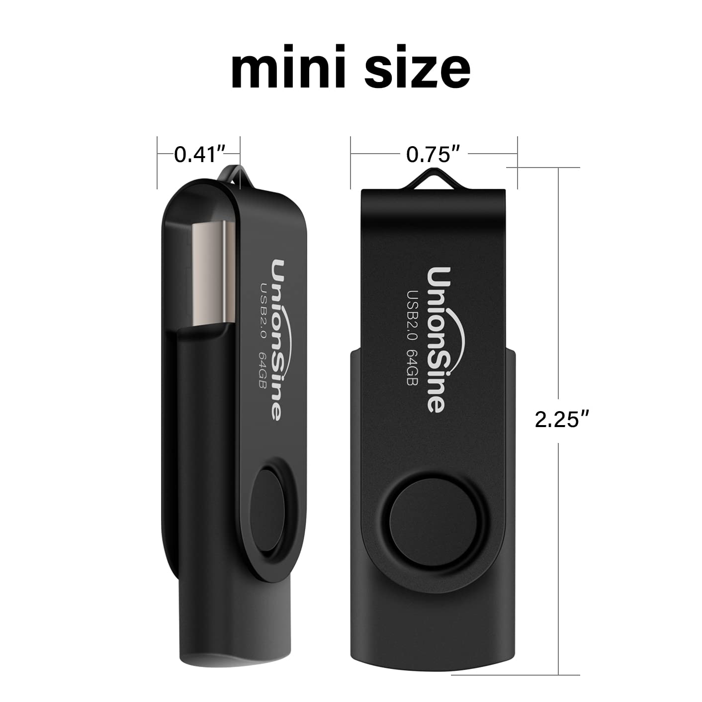 UnionSine 64GB USB Flash Drive 2 Pack,360° Memory Stick Swivel Flash Drives Pen drive, Zip Drive, Jump Drive,FD-201(2 Pack, Black/Blue)
