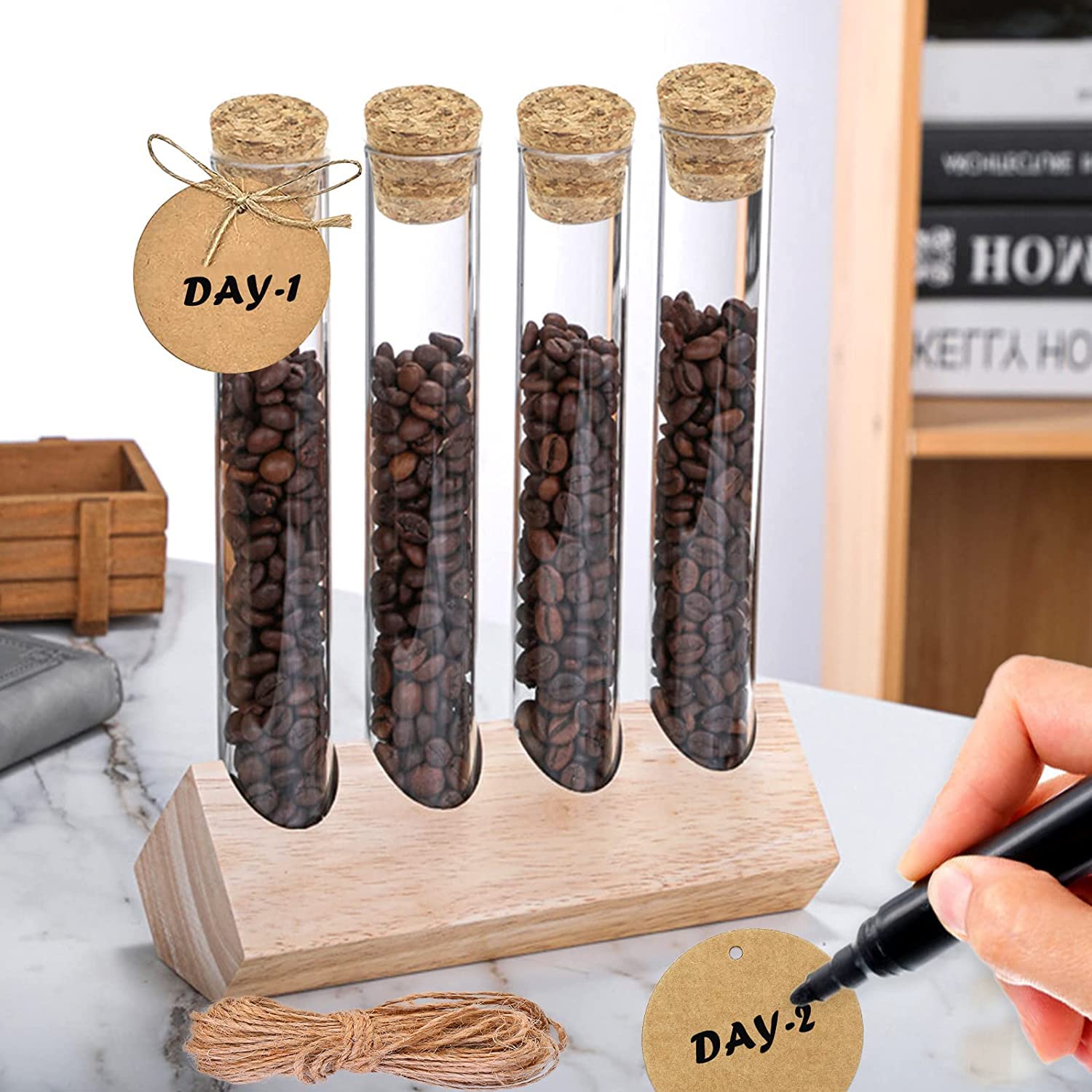 Plastic Test Tubes with Cork Stoppers: 40 Pcs 20ml Test Tubes, Plastic Test Tubes with Cork + Kraft Paper Labels + Twine + Funnels, Plastic Tubes for Scientific Tests, Candy, Bath Salt (150x16mm)