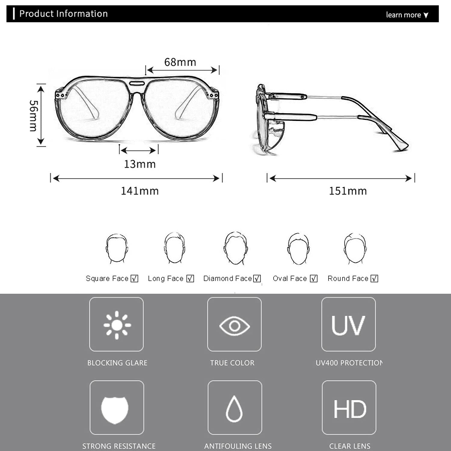 KYMISINKY Fashion Vintage Aviator Sunglasses for Women Men Large Frame with Side Shield UV Protection KY2000S (Transparent Red/Red Lens)