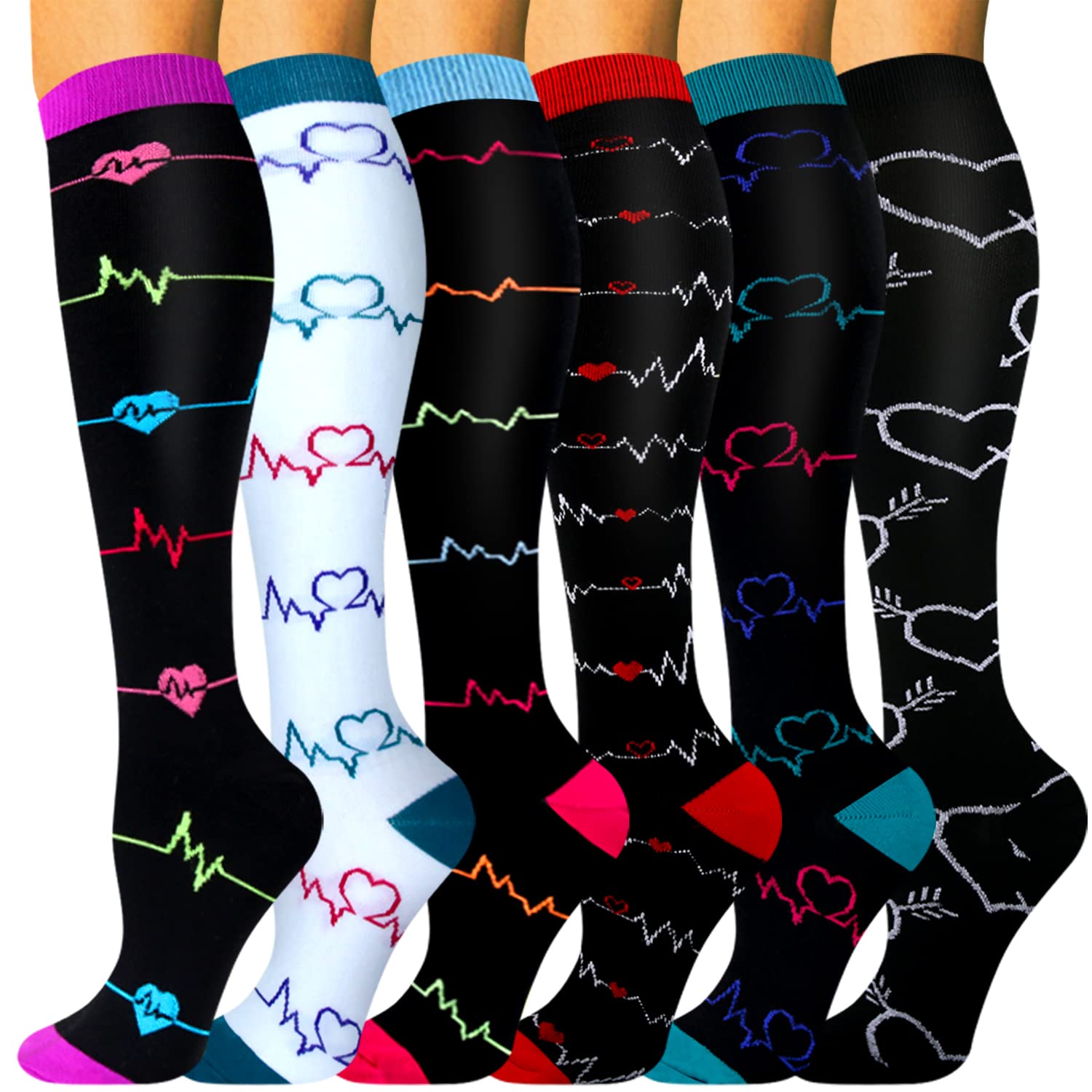 HLTPRO 6 Pairs Compression Socks for Women & Men - 20-30 mmHg Compression Stockings for Medical, Nurse, Running