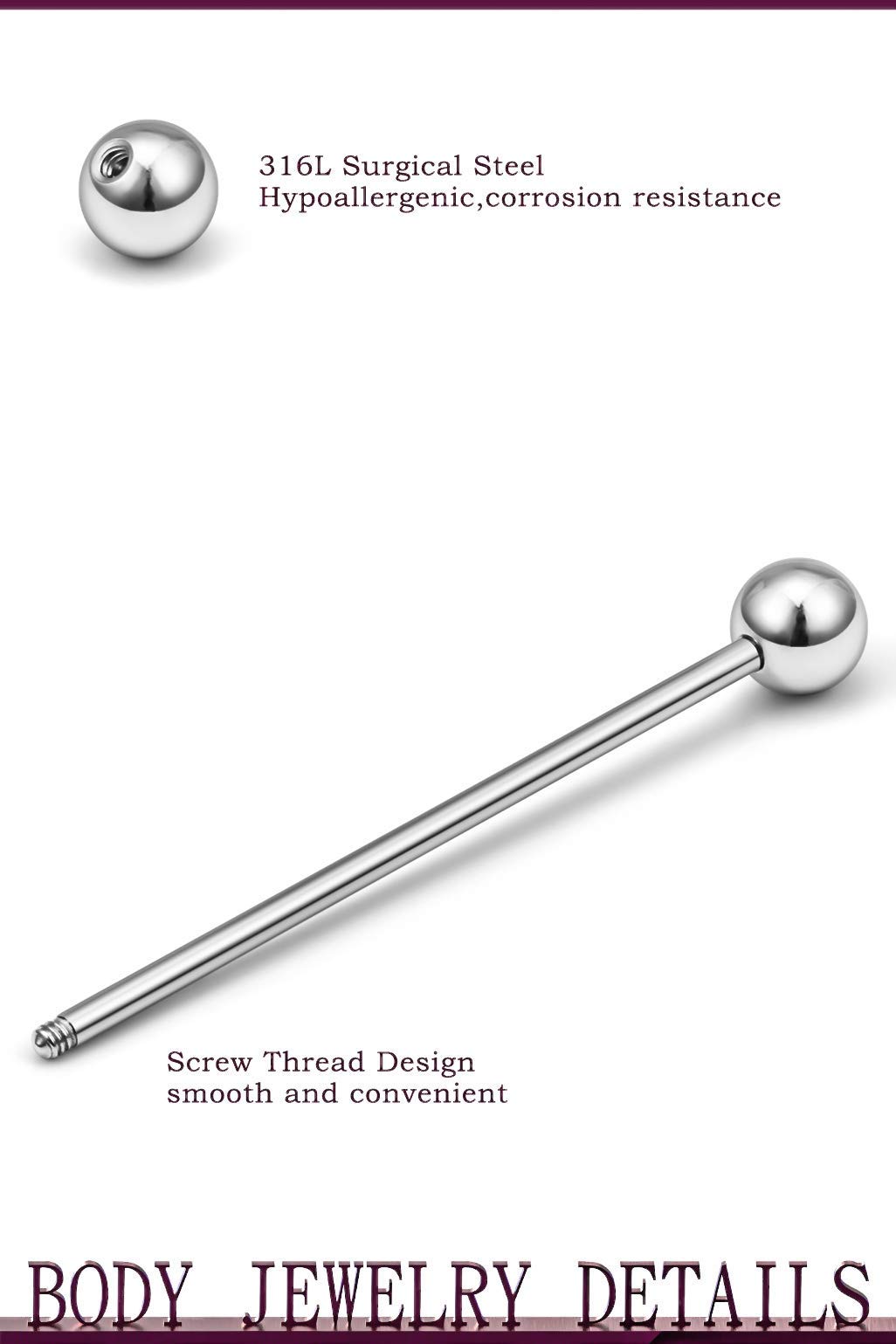 Jenxnjsjo Industrial Piercing Jewelry 16g Earrings Surgical Stainless Silver Steel 35mm 1 3/8 Long Bars