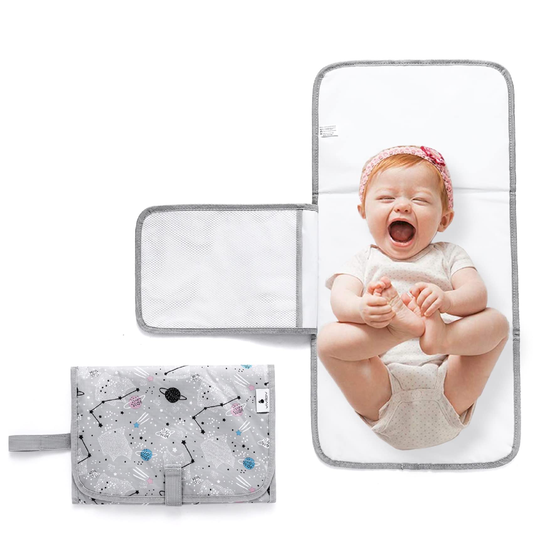 Portable Baby Changing Pad - Waterproof Diaper Changing Pad with Extra Diaper Pocket - Diaper Travel Changing Mat - Foldable & Lightweight Changing Mat for Newborn - Large Size 26.5"X16"