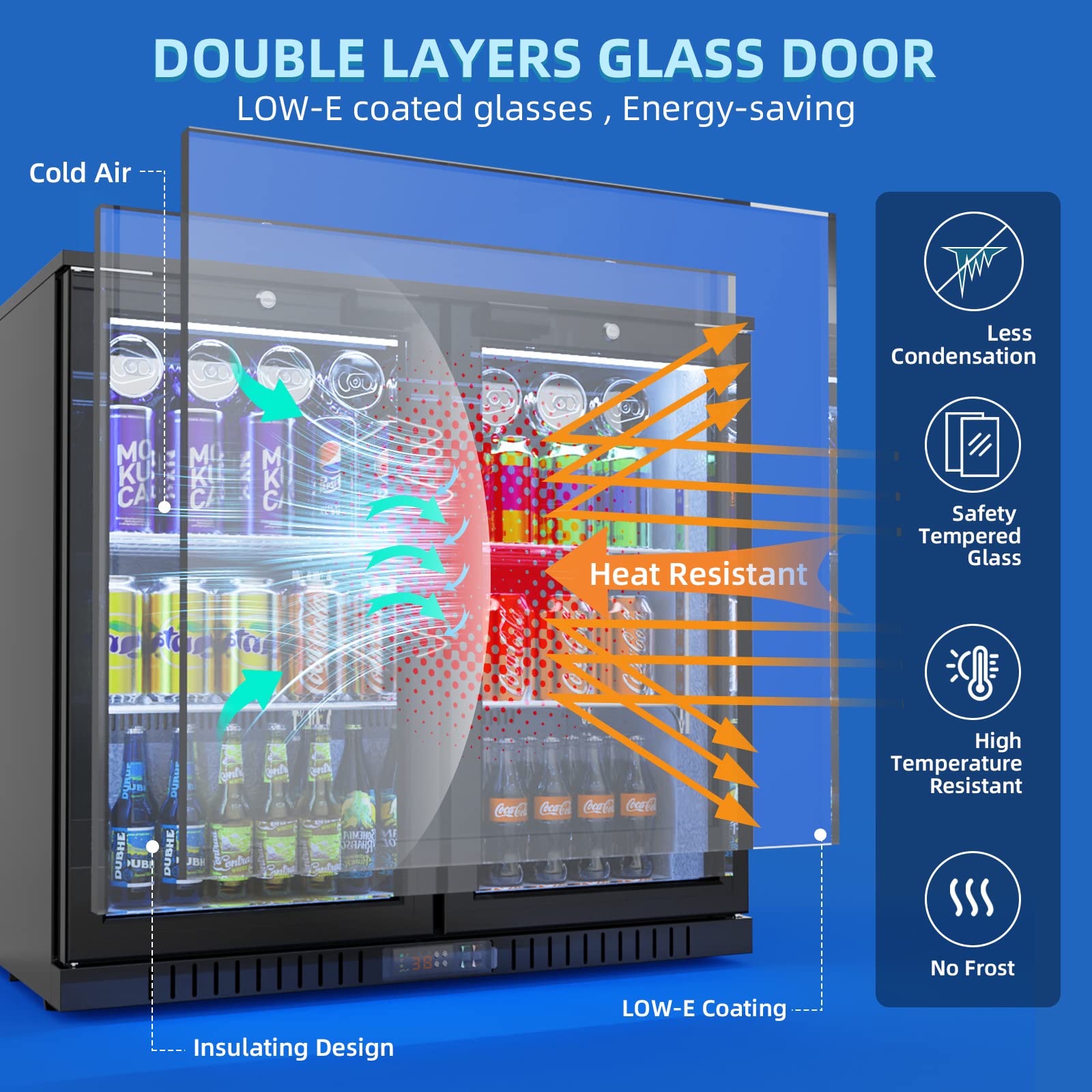 JAECOOL Back Bar Cooler Commercial Counter Height Refrigerator with 2 Glass Door,7.0 cu ft Beverage Cooler Undercounter Refrigerator, Commercial Display Fridge,Auto-defrost,Eco-friendly Compressor,ETL