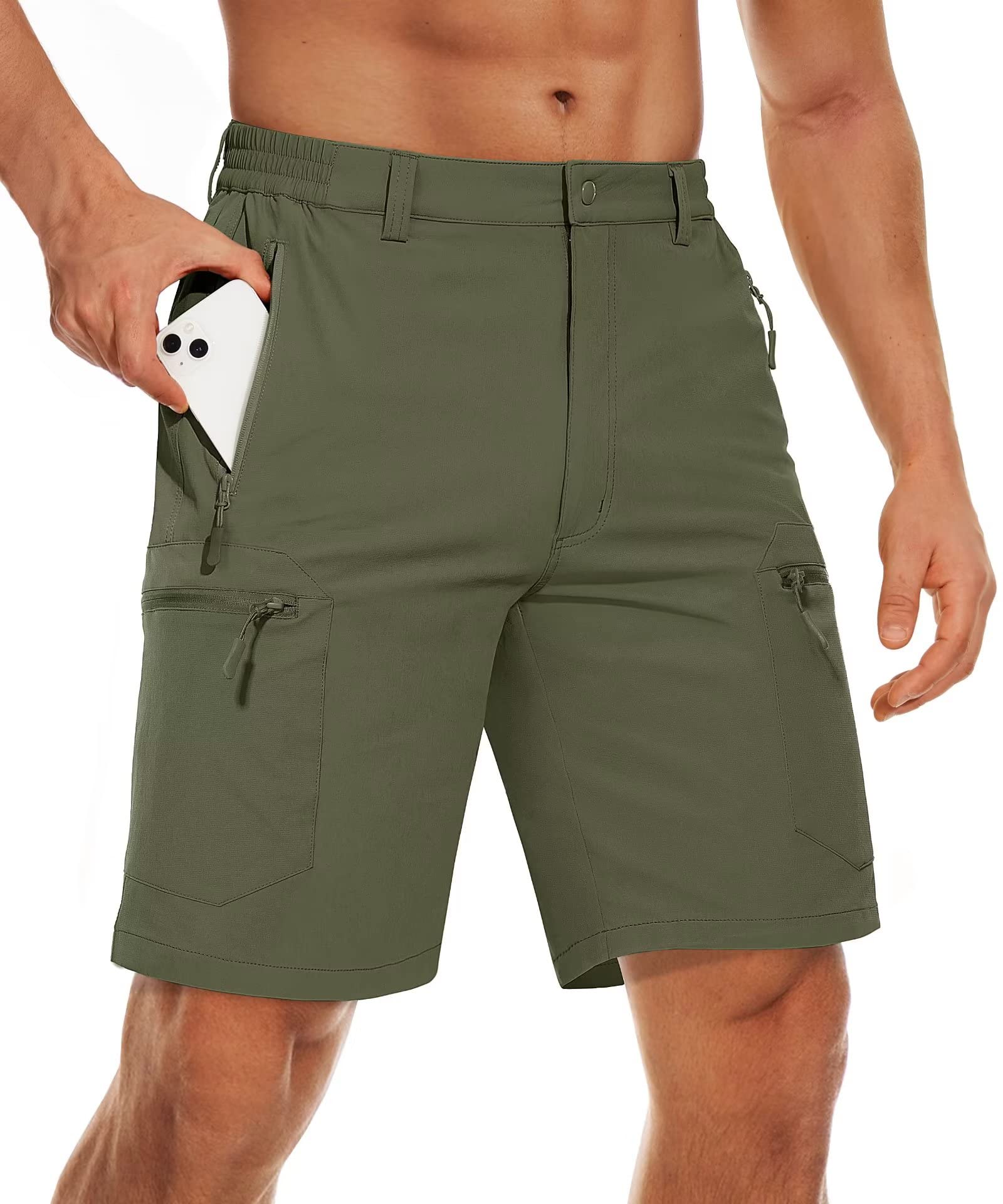 MAGCOMSEN Shorts for Men Hiking Shorts for Men with Pockets Casual Mens Shorts Quick Dry Tatical Shorts for Men Camping Shorts Summer Shorts for Men Army Green