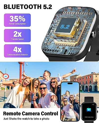 Vikie Smart Watch, Call Function, 2.0" Screen, IP67 Waterproof Smartwatch for iPhone & Android Phones with Bluetooth, Voice Assistant, Heart Rate/Blood Oxygen Monitor Fit Tracker for Women Men (Black)