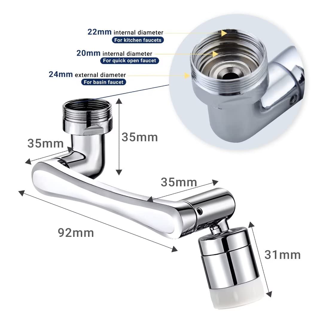 Universal 1440° Rotating Faucet Extender Aerator, 1440 Large-Angle Swivel Splash Filter Faucet Water Nozzle Faucet Adaptor, Sink Face Wash Attachment with 2 Water Outlet Modes