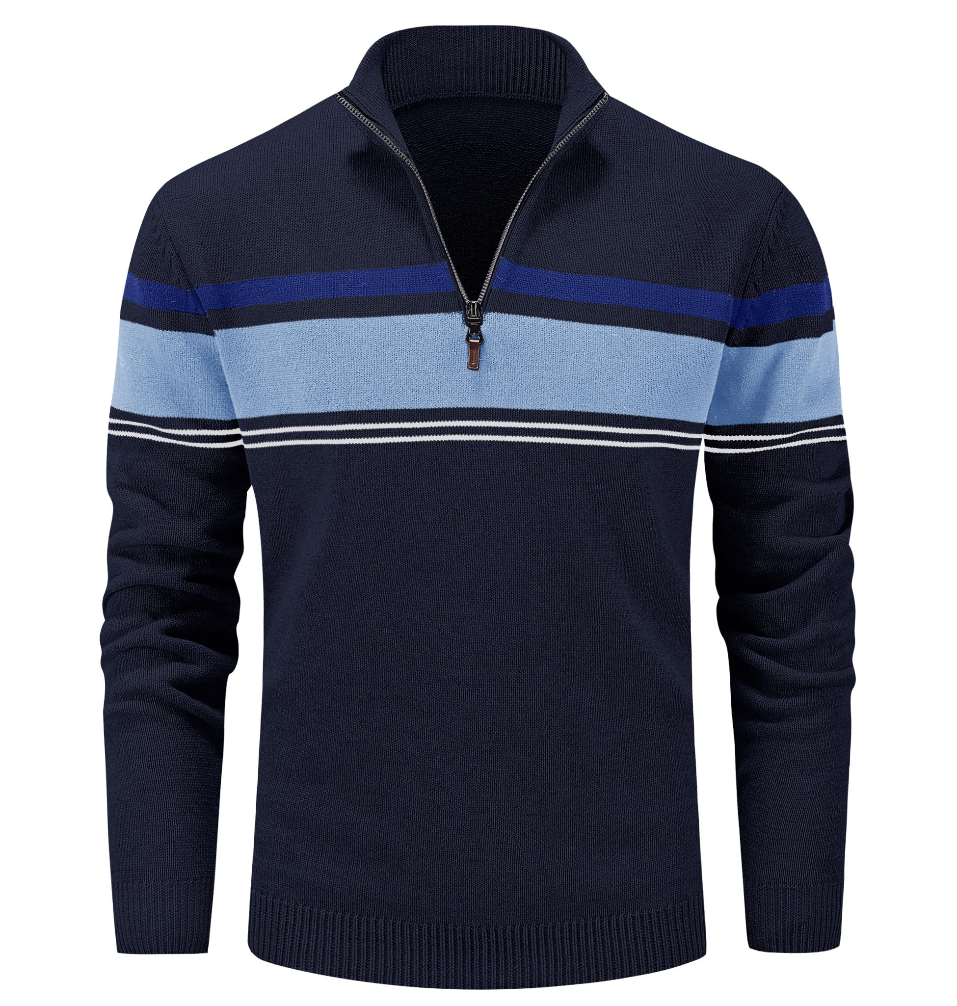 MAGCOMSEN Sweater for Man Mens Sweaters Mens Zip Sweater Turtleneck Men Sweater for Man Sweatshirts for Men Pullover Mens Golf Pullover Men Striped Sweater