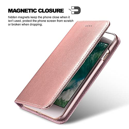 iPhone 7/8 Wallet Case, ICARERCASE iPhone SE Case 2020 Premium PU Leather Folio Flip Cover with kickstand and Credit Slots for Apple iPhone 7,iPhone 8, iPhone SE 2nd, iPhone SE 3rd 4.7 Inch(Rose Gold)
