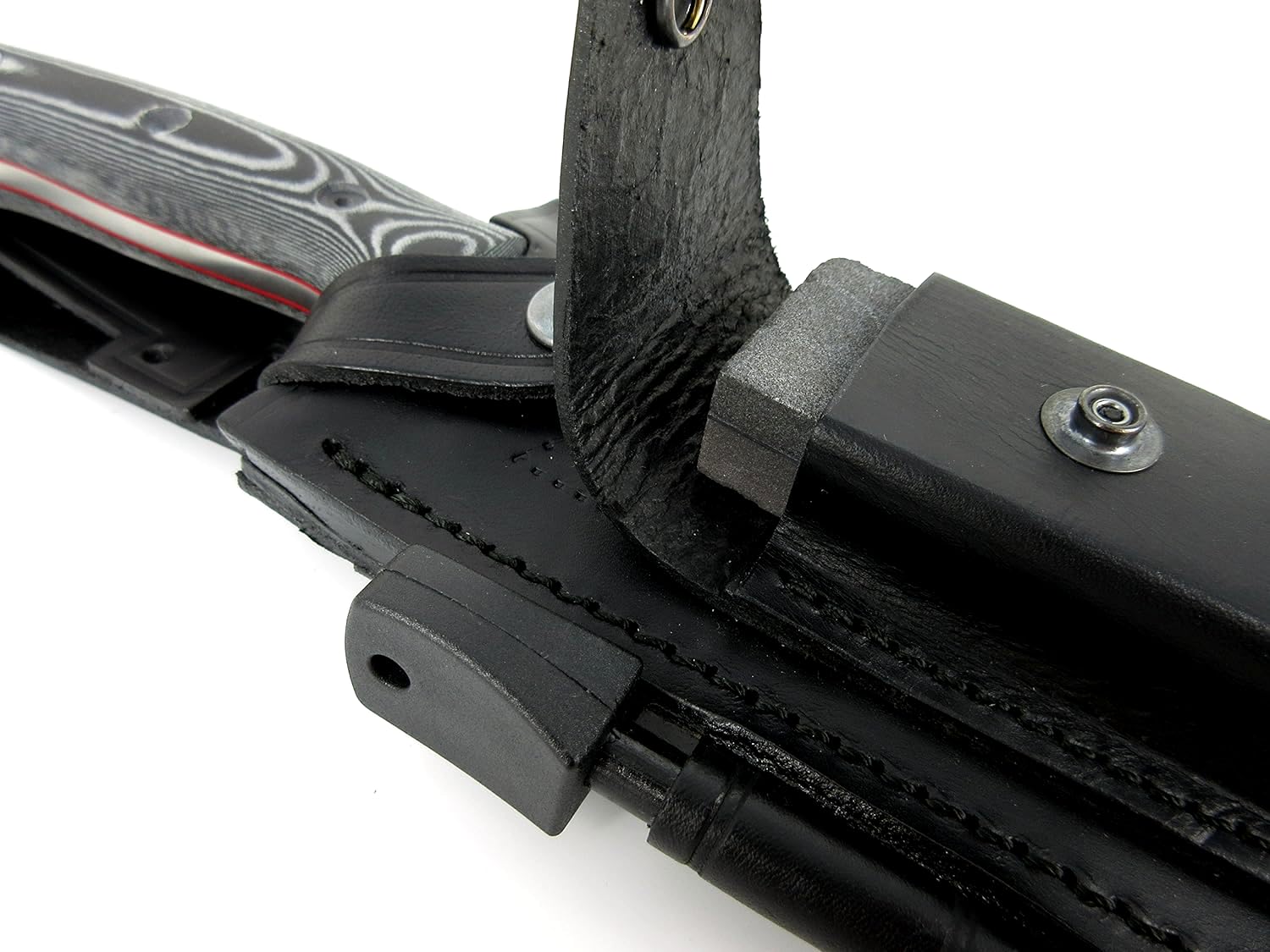 JEO-TEC Nº55 Full Tang Bushcraft Survival Hunting Camping Fishing Knife, Fixed Blade 6.7" MOVA-58 Scandi, Genuine Leather Multi-Position Sheath + Firesteel + Sharpener Stone, Handmade