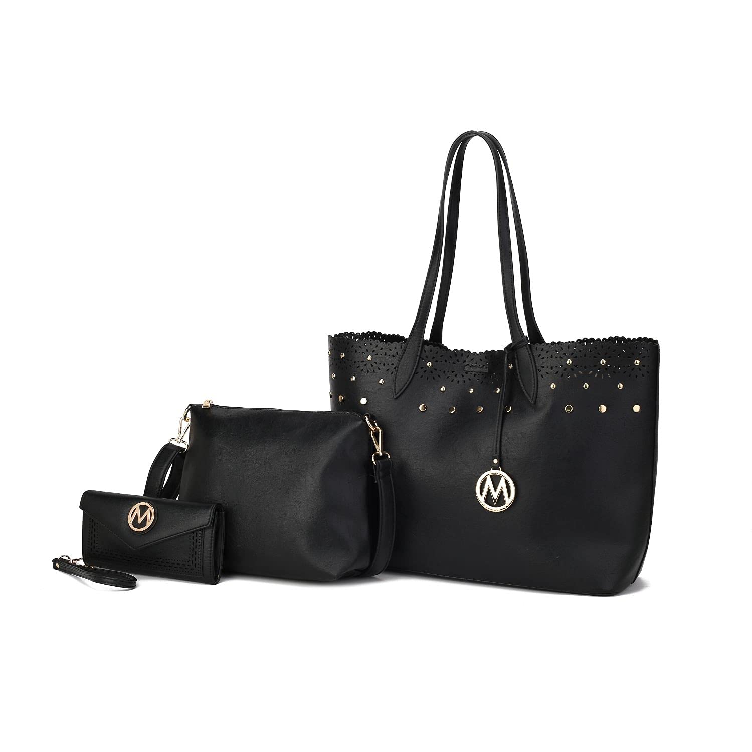 MKF Collection Tote Shoulder Bag for Women, Crossbody Purse & Wristlet -Pocketbook 3 PCs Handbag Set Black