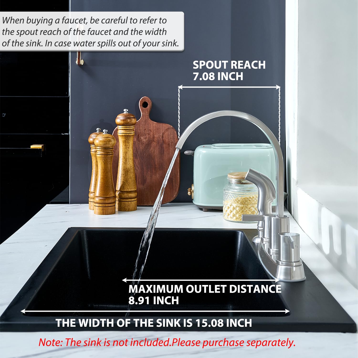 Kitchen Faucet with Sprayer,Brushed Nickel Stainless Steel Kitchen Sink Faucet with Side Sprayer,Kitchen Faucets for Sink 3 Hole,Commercial RV Laundry Utility Kitchen Faucet KMF027L-3