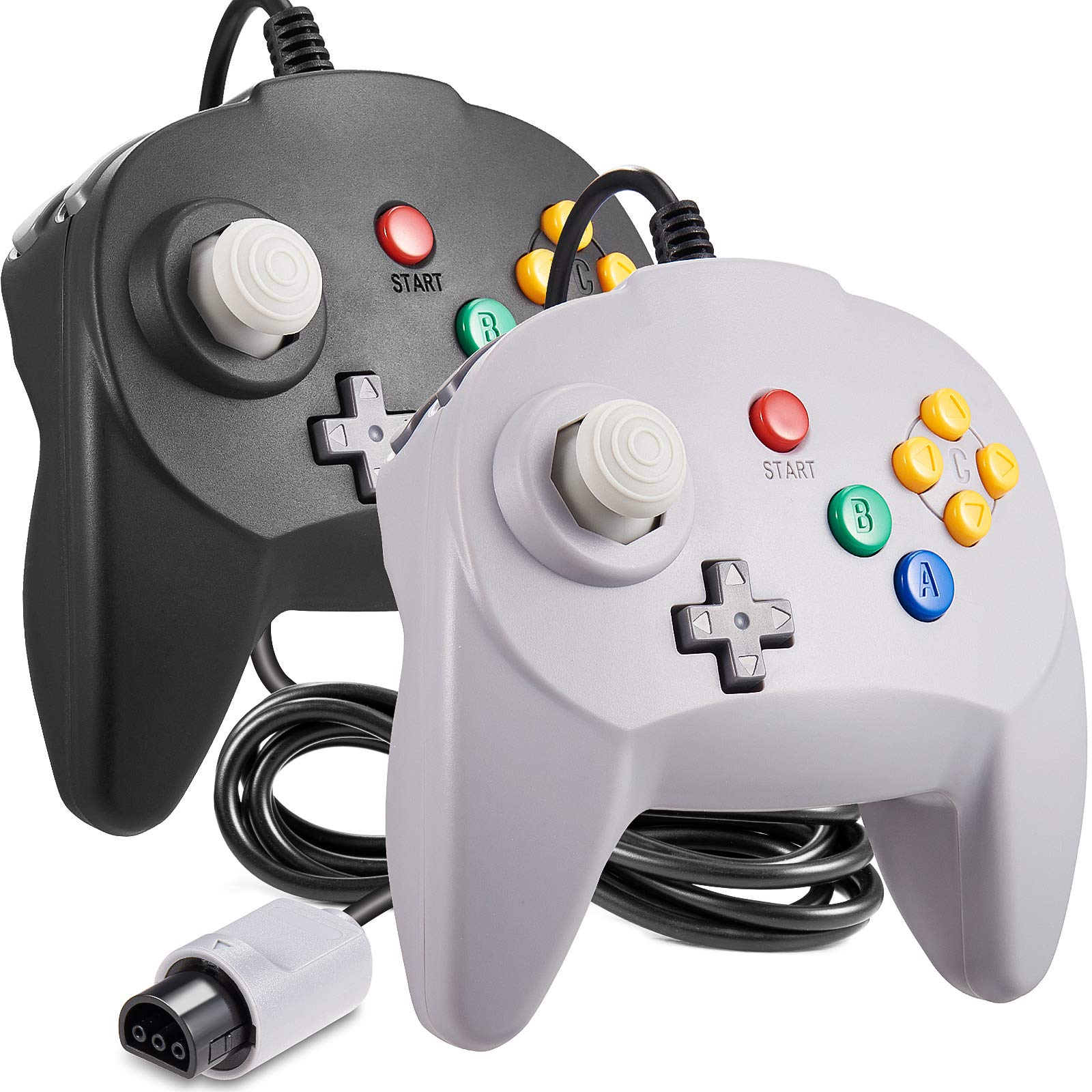 iNNEXT [New Version] 2 Pack for N64 Controller, Game pad Joystick for 64 - Plug & Play (Non PC USB Version) (Joystick from Japan) Black/Grey