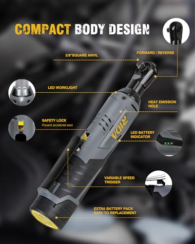 RIDA Cordless Electric Ratchet Wrench Set 40 Ft-lbs 400 RPM 3/8" 12V Cordless Ratchet Kit w/ 2-Pack Li-Ion Batteries & 60-Min Fast Charge, Variable Speed Trigger 8 Sockets New Year presents