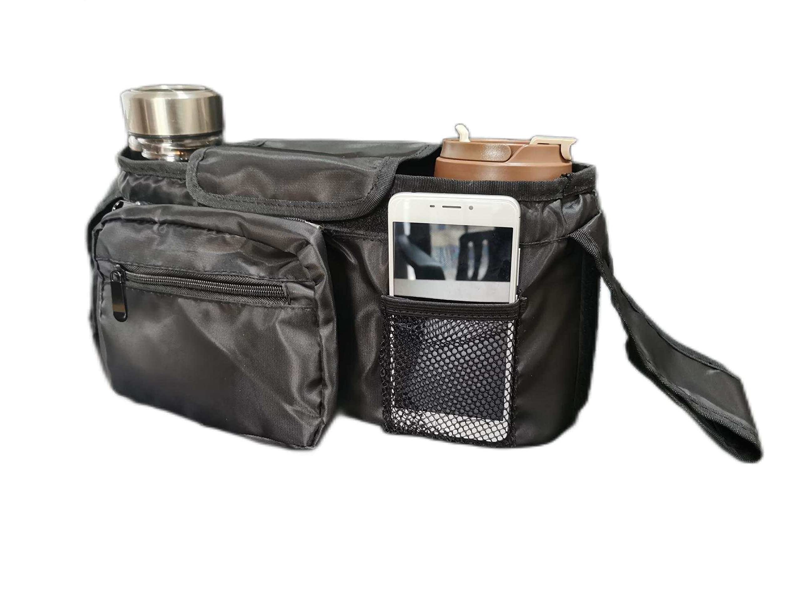 Universal Baby Stroller Organizer with Diaper Storage, Insulated Cup Holders, Secure Straps, Detachable Bag, Pockets for Toys, Phone and Keys for Parents. Non-Slip Design, Fit All Strollers.