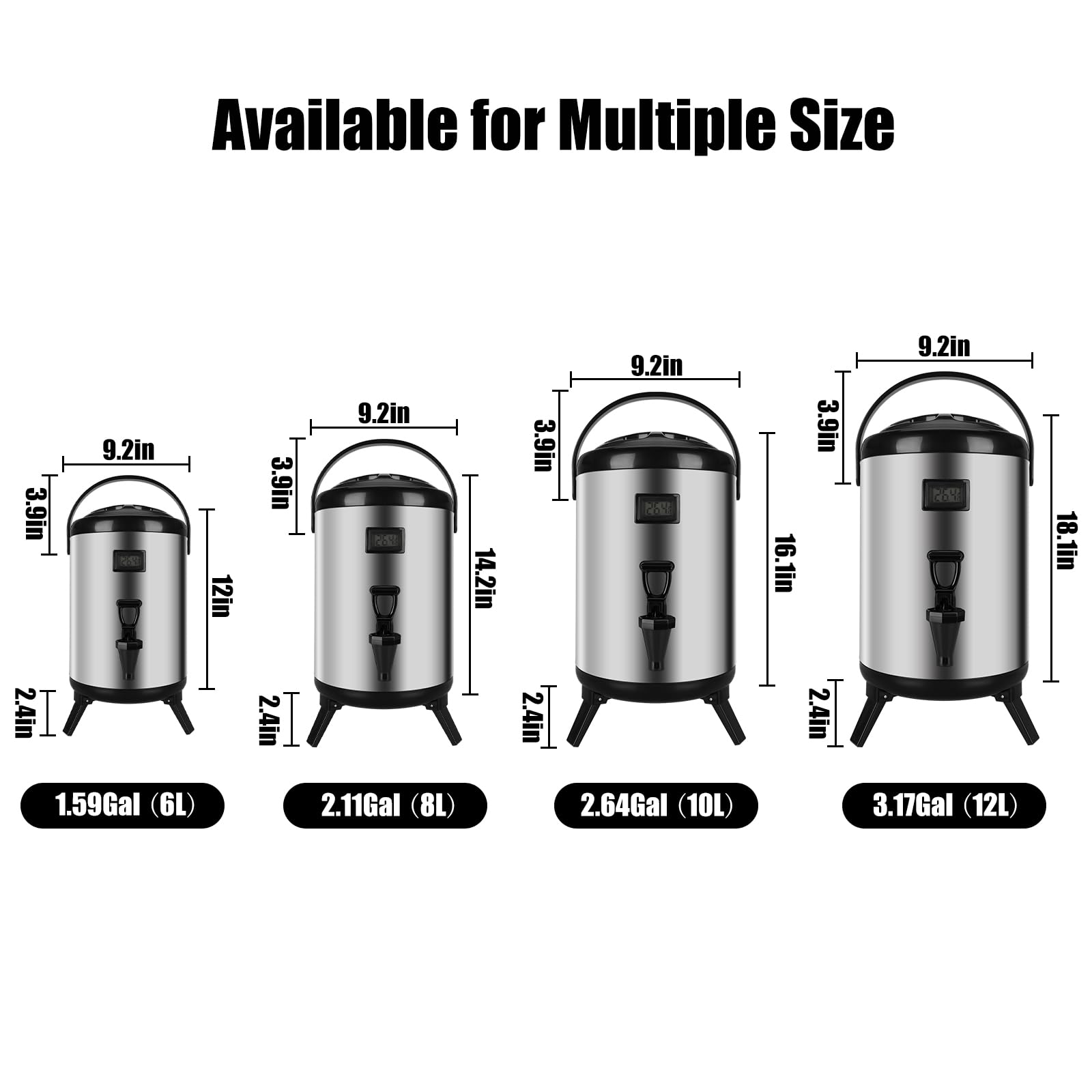 Insulated Beverage Dispenser 12 QT/3.2 Gallon, Stainless Steel Beverage Dispenser Cold and Hot Drink dispenser with Thermometer-Spigot for Hot Tea & Coffee, Cold Milk, Water, Juice