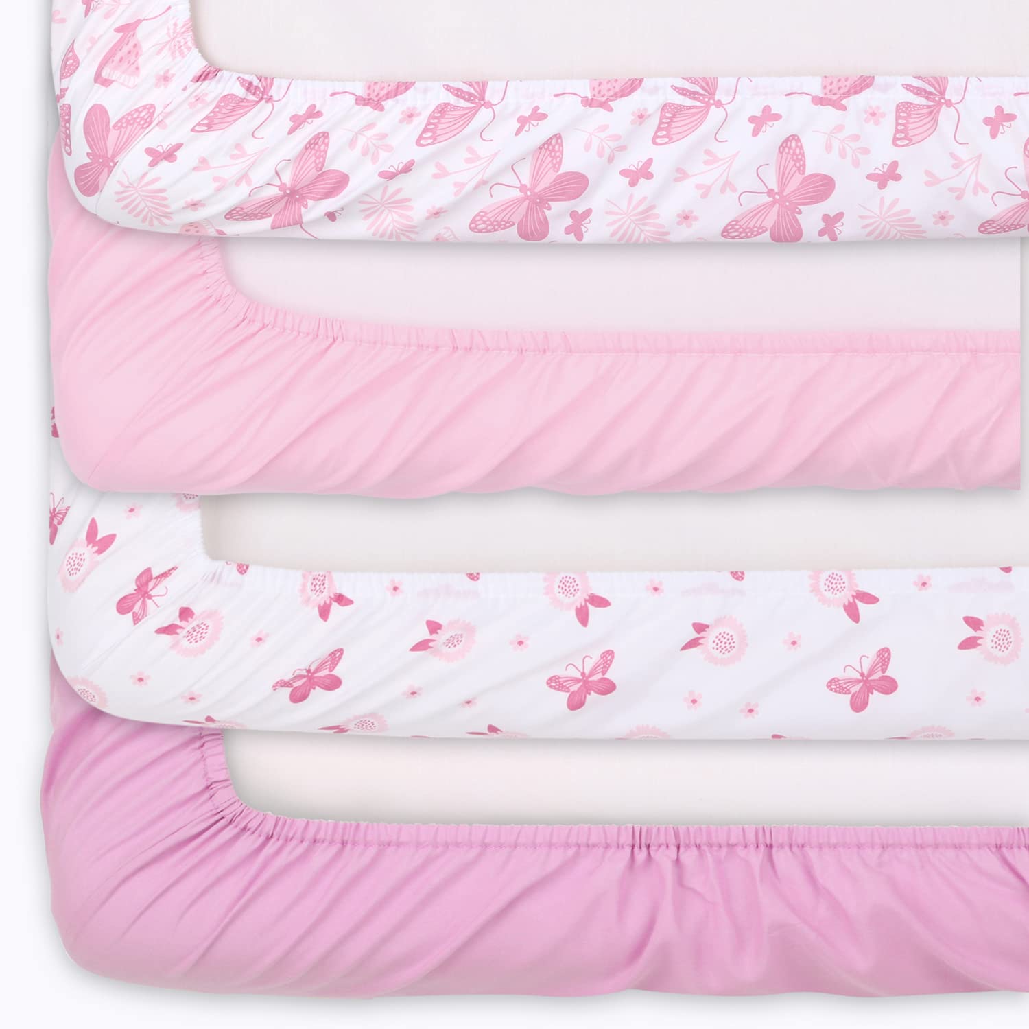 The Peanutshell Pink Butterfly and Floral Fitted Crib Sheets for Girls, 6 Pack